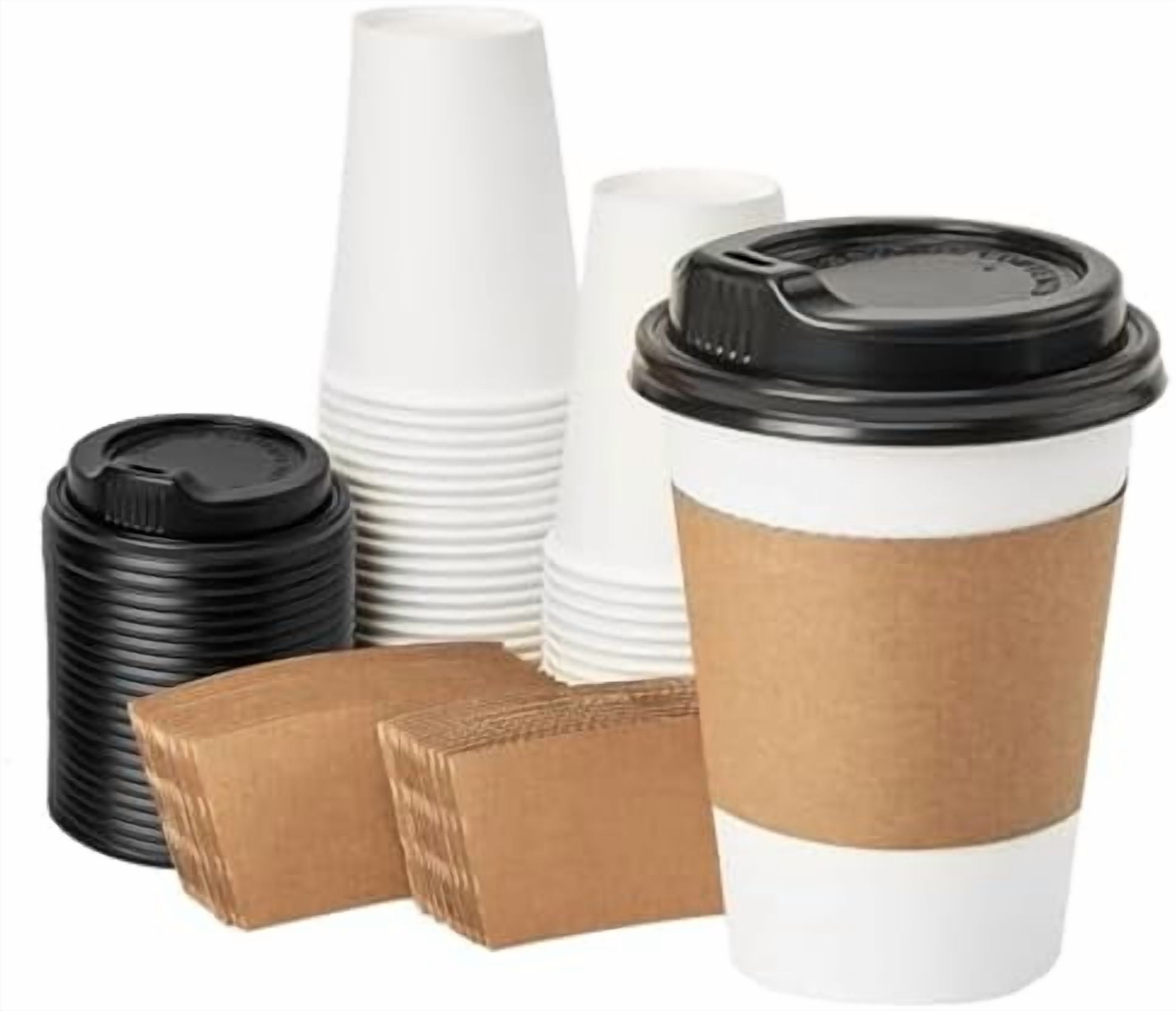 12 oz 50 pack Disposable Paper Coffee Cups with Lids and Sleeves ...