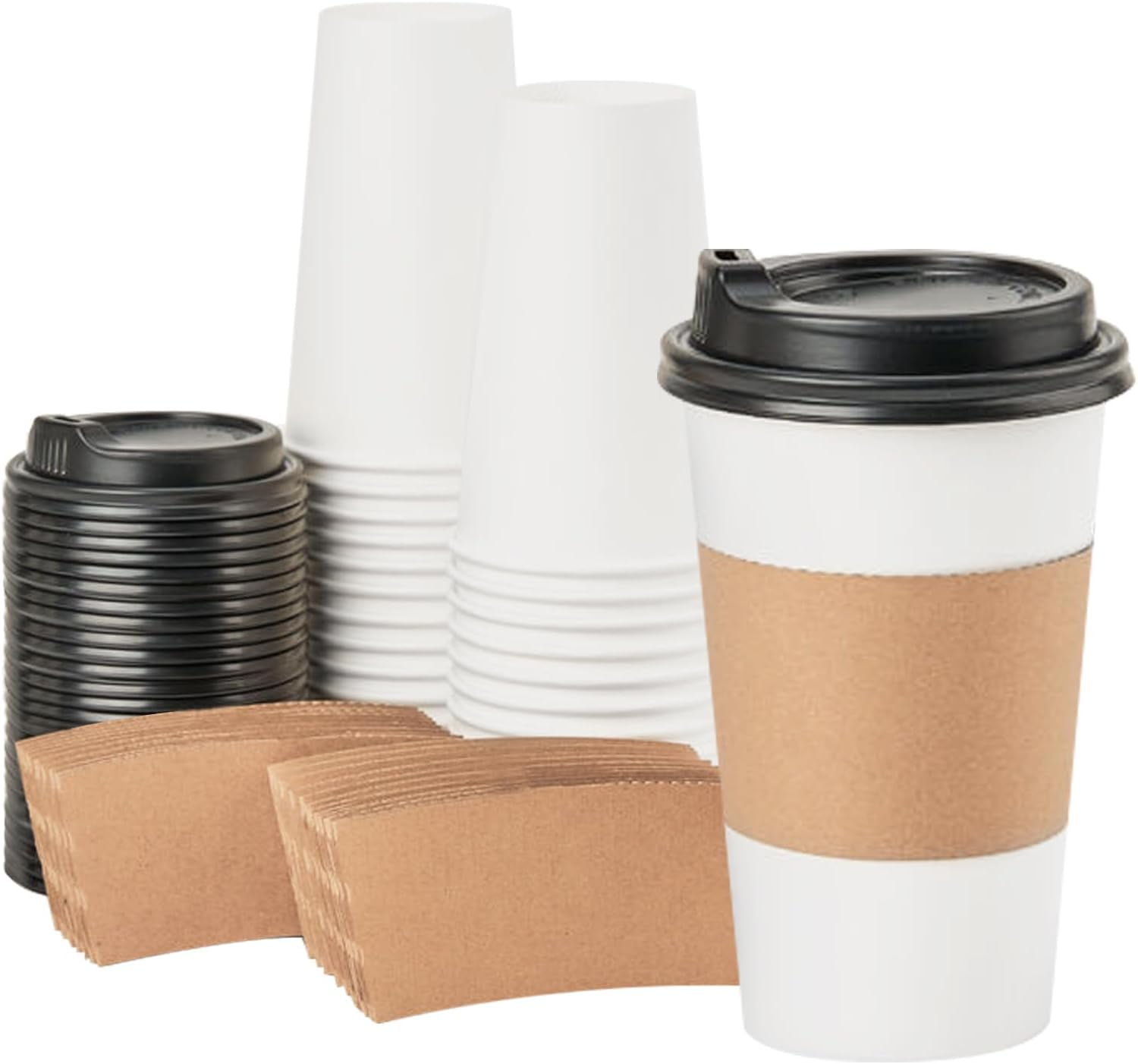 12 oz 50-pack disposable paper coffee cups (with lids and sleeves ...