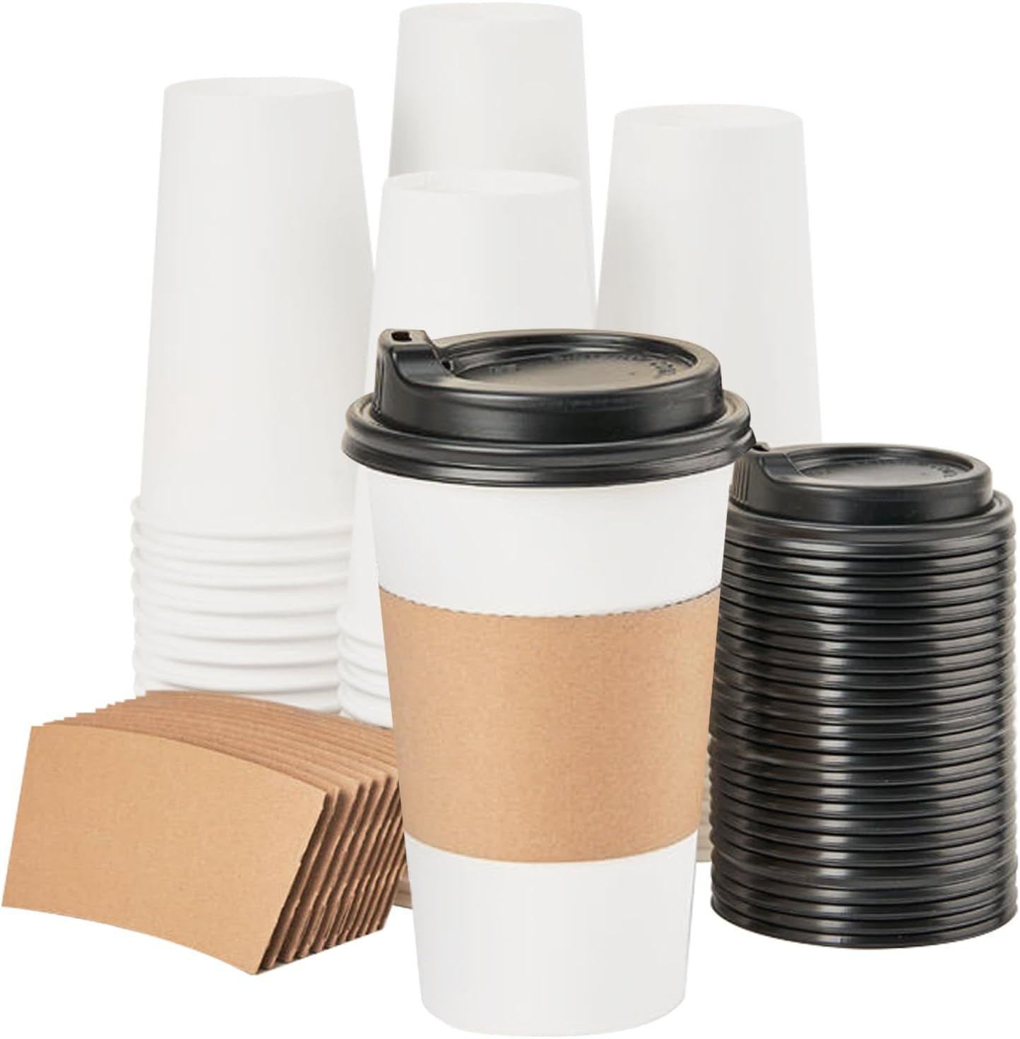12 oz 50 pack Disposable Paper Coffee Cups with Lids and Sleeves ...