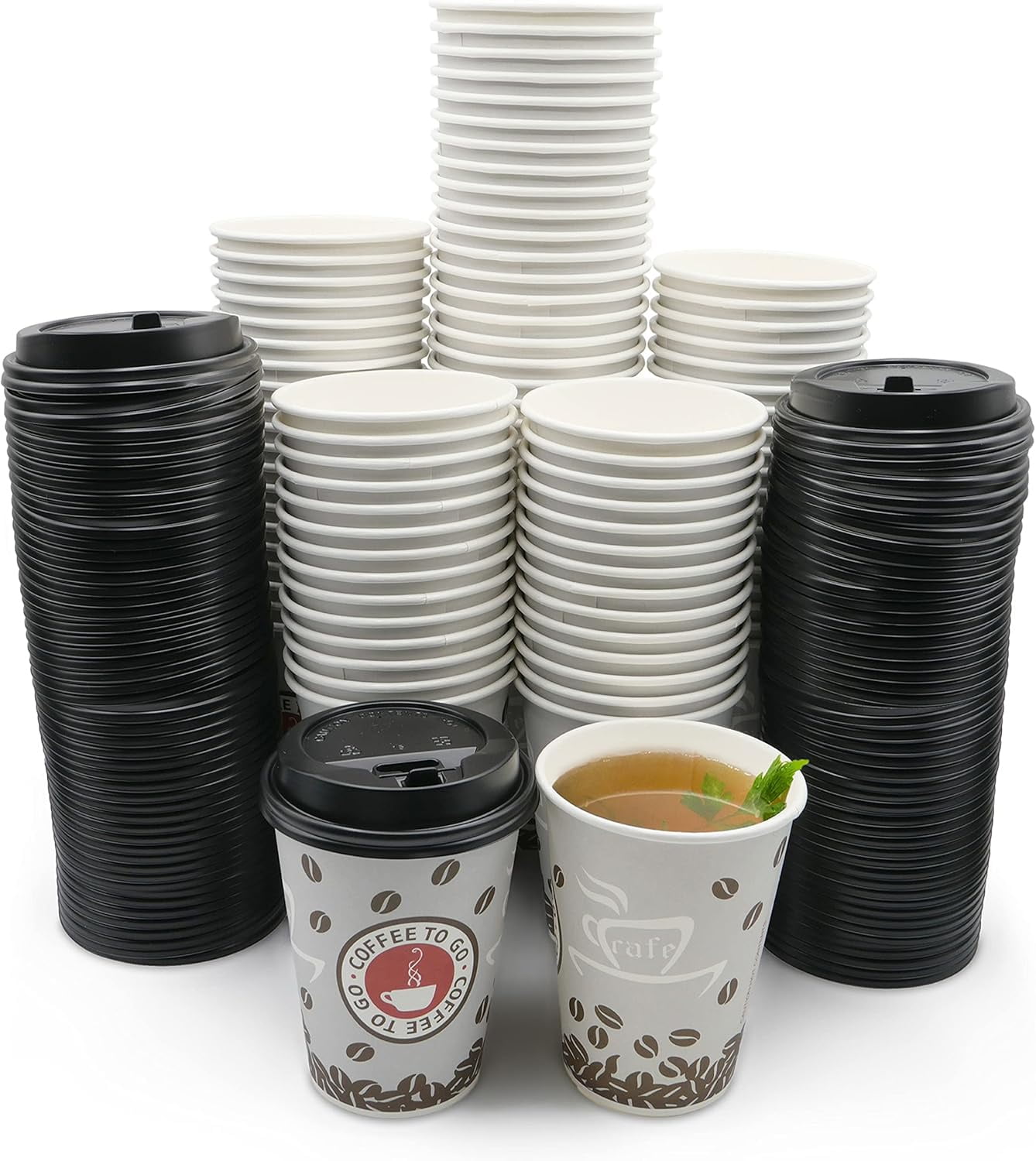 [12 oz - 500 Sets with Lids] Paper Disposable Hot Coffee Cups with ...