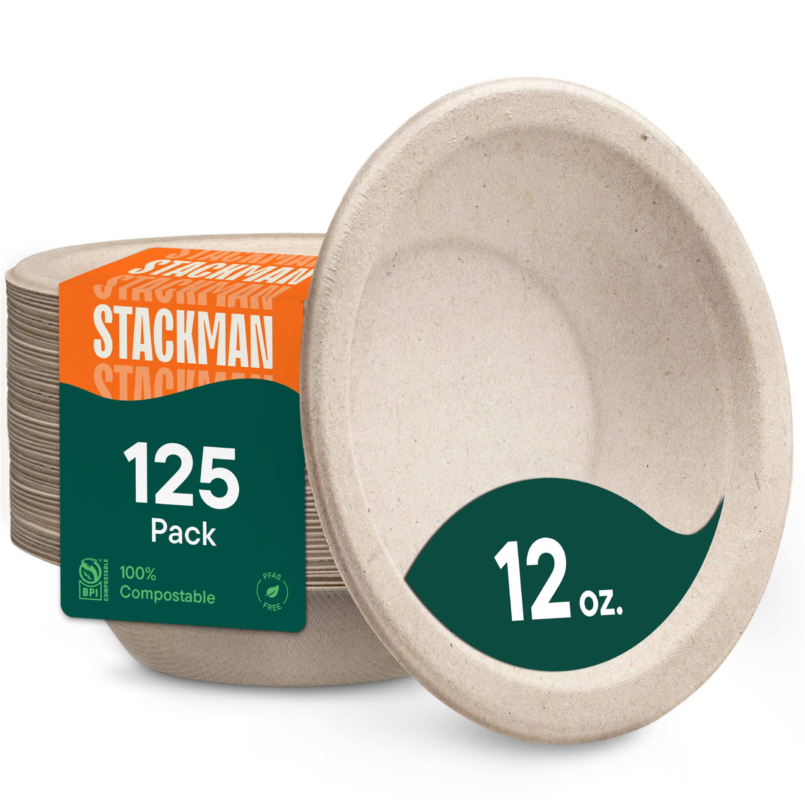 12 oz Biodegradable Bowls 125-Pack, Sturdy Compostable Soup Bowls for ...