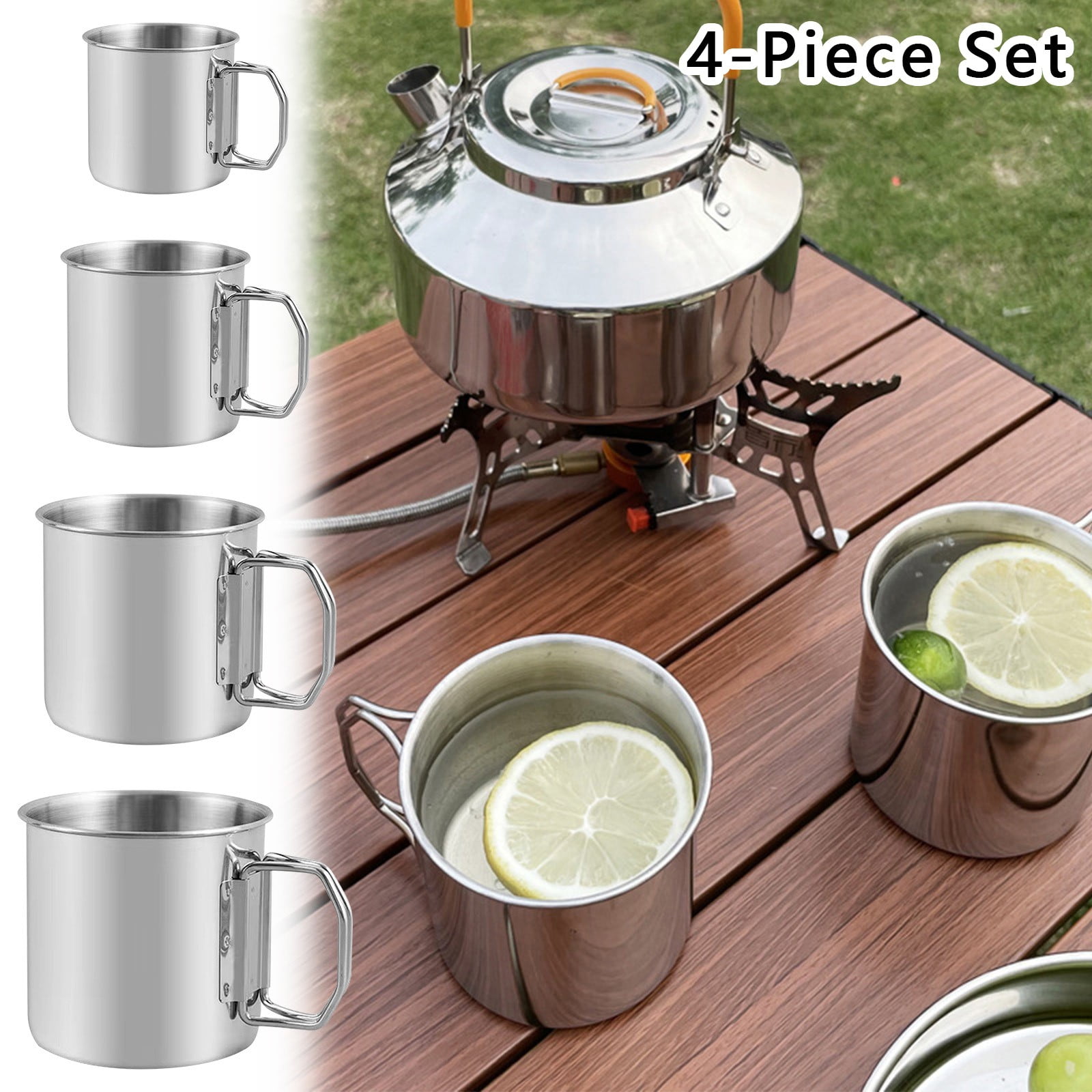 12 oz Camping Mugs Set of 4 Metal Camping Coffee Cups Stainless Steel ...