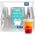 12 oz Clear Disposable Plastic Cups with Flat Lids and Straws, 100 Pack ...