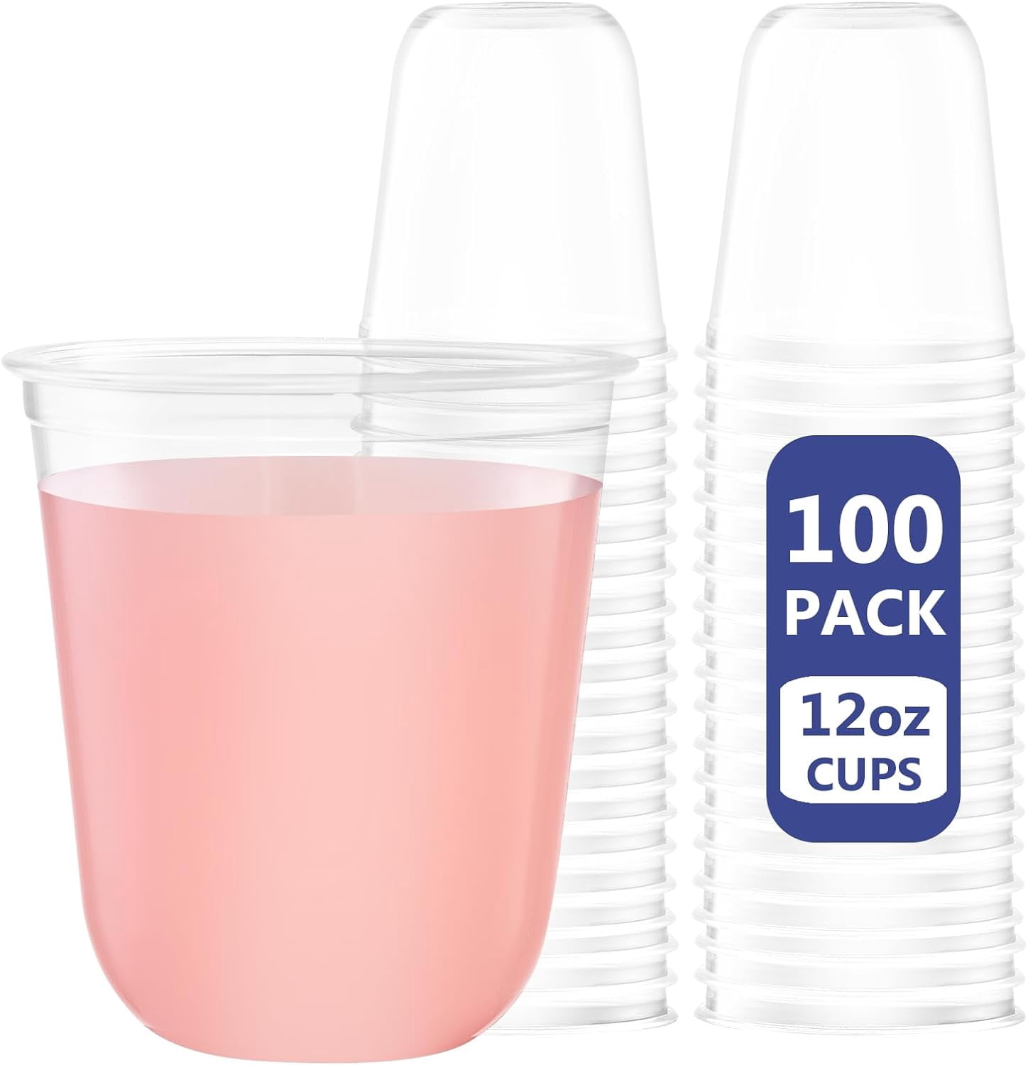 12 oz Clear Plastic Cups, 100 Pcs Disposable Wine Glasses Stemless ...