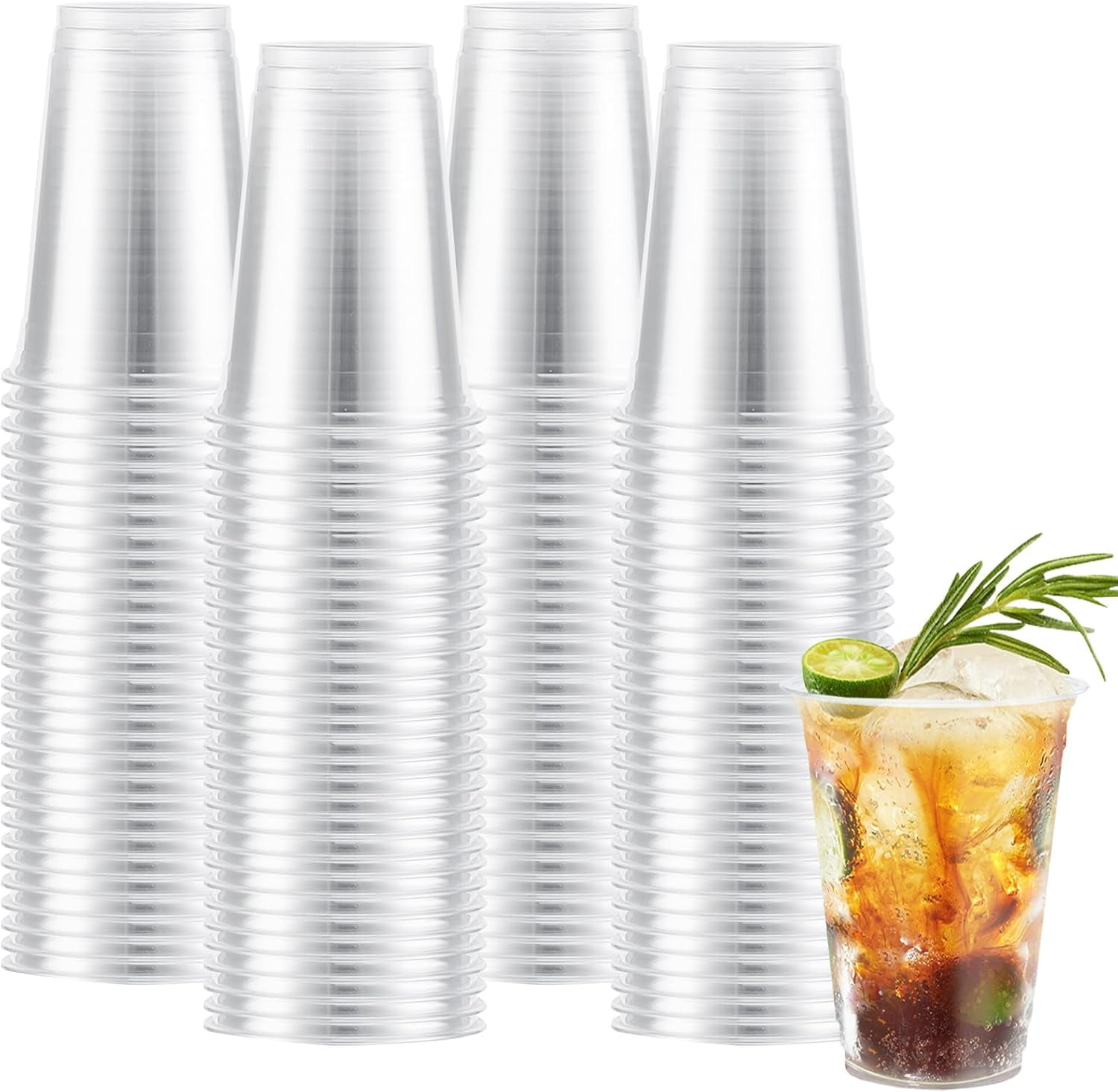 12 oz Clear Plastic Cups, 300 Count Disposable Coffee Cups No Lids, 12 ...