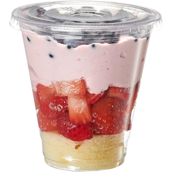 12 oz Clear Plastic Cups with Flat Lids 50 Count, No Hole Fruit Cups ...