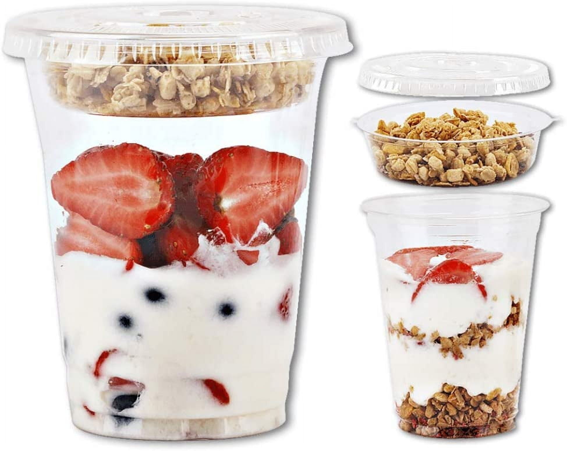 12 oz Clear Plastic Parfait Cups with Insert 3.25oz & Flat Lids No Hole ...