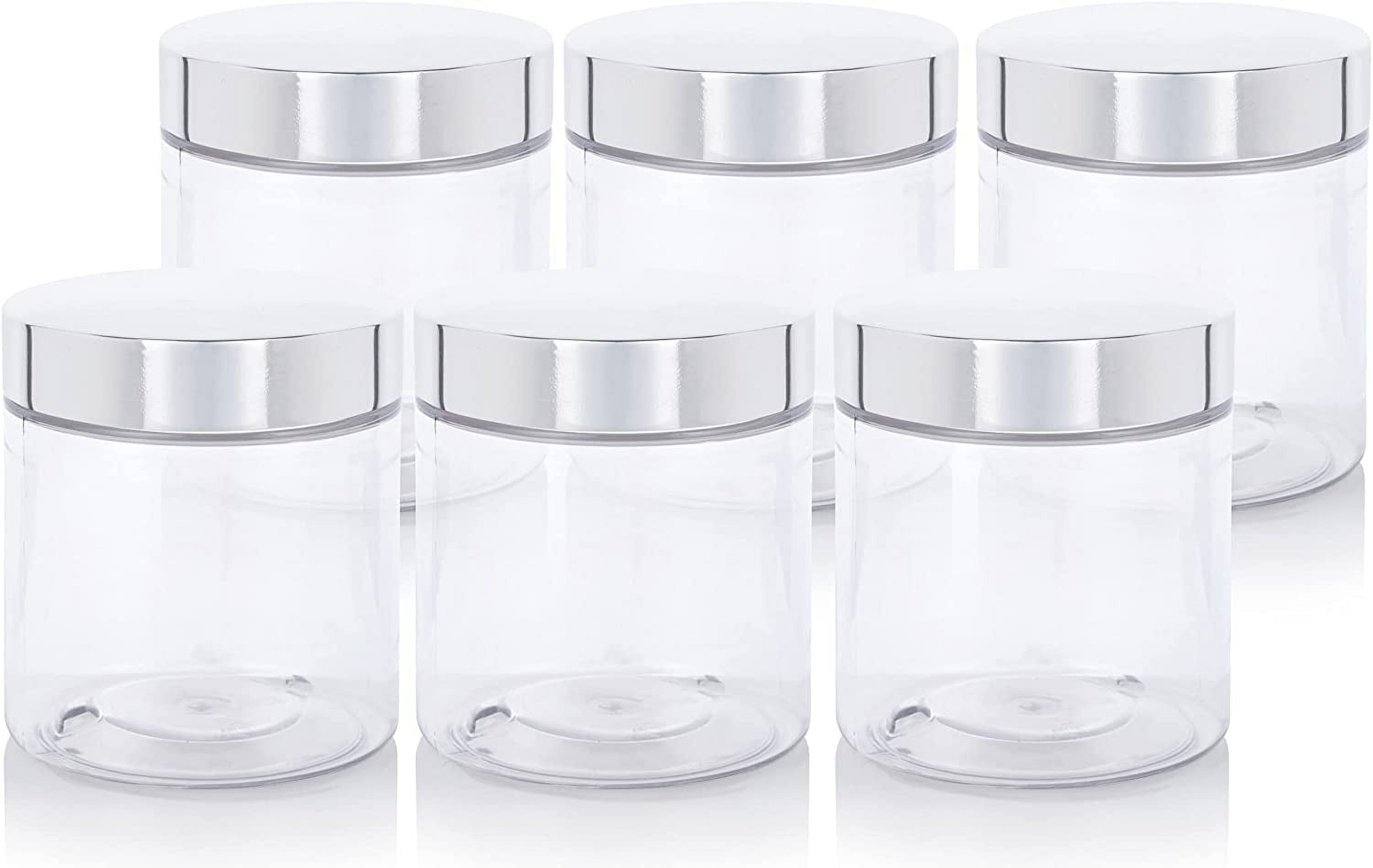 12 oz Clear Plastic Refillable Jar with Silver Metal Overshell Lid (6 ...