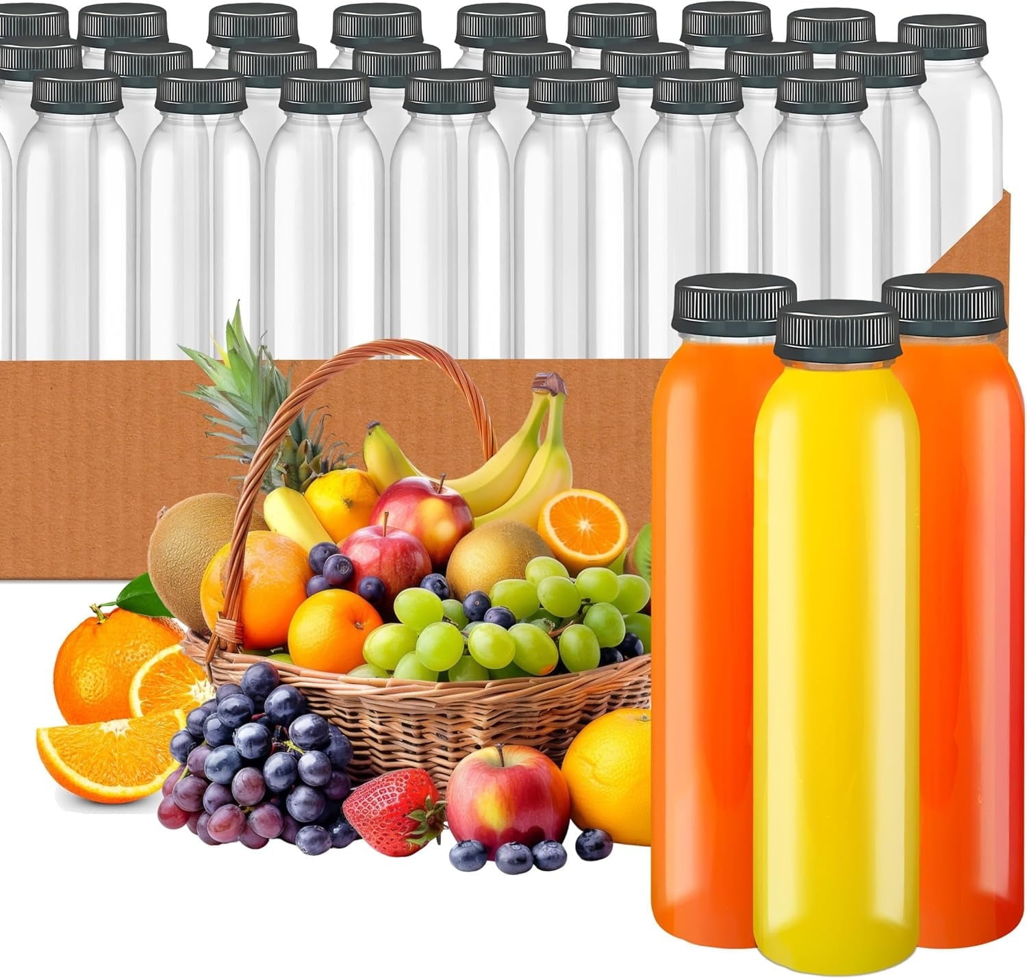 12 oz Clear Round Plastic Juice Bottles with Caps BPA-Free, Leak Proof ...