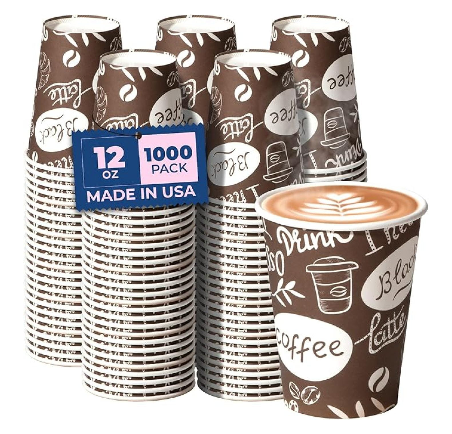12 oz Coffee Cups 1000 Count, Leak-Proof Hot Cup, Disposable Paper ...