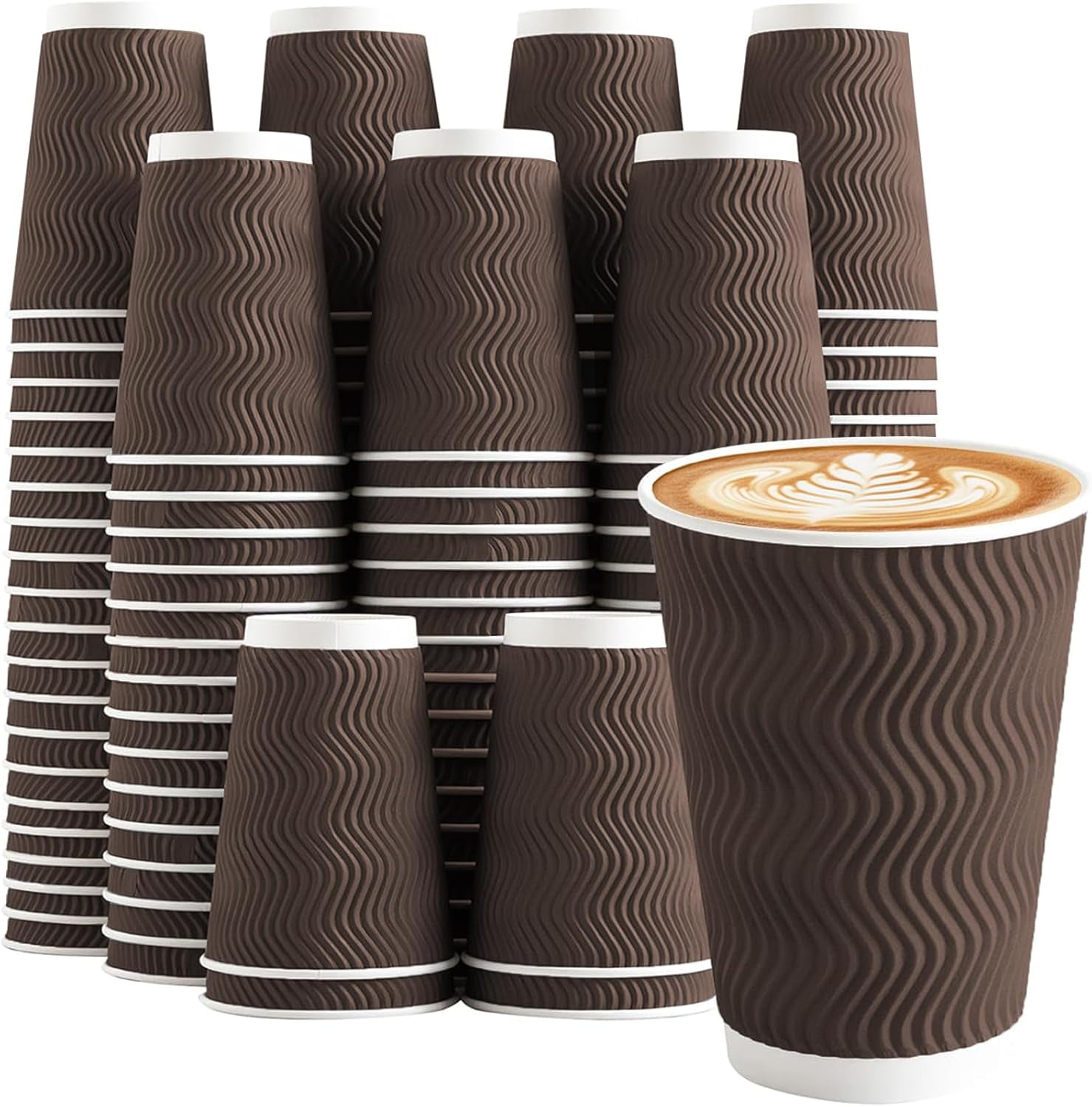 12 oz Coffee Cups Disposable, 100 Count Insulated Paper Coffee Cups ...