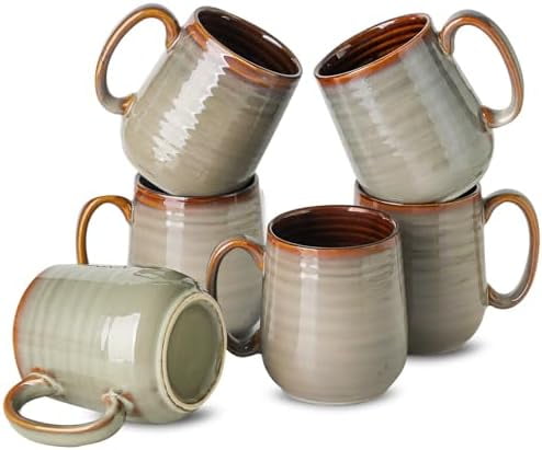 12 oz Coffee Mugs, Ceramic Coffee Cups Set of 6, Stoneware Latte Mug ...