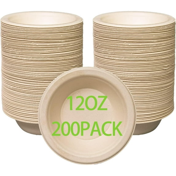 12 oz Compostable Paper Bowls 200pack Heavy-Duty Eco-Friendly Bulk Pack ...