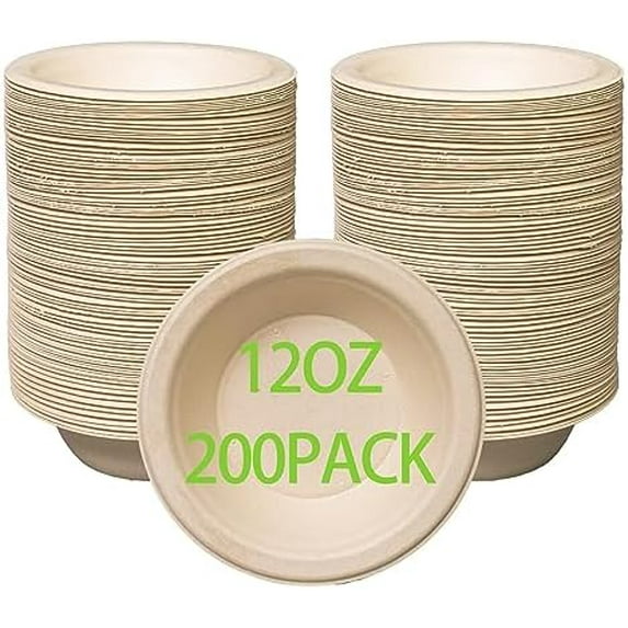 12 oz Compostable Paper Bowls 200pack Heavy-Duty Eco-Friendly Bulk Pack ...