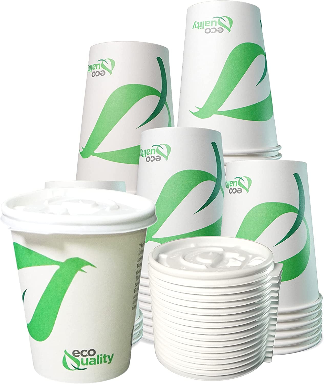 12 oz Compostable Paper Cups with White Flat Lids - Biodegradable ...