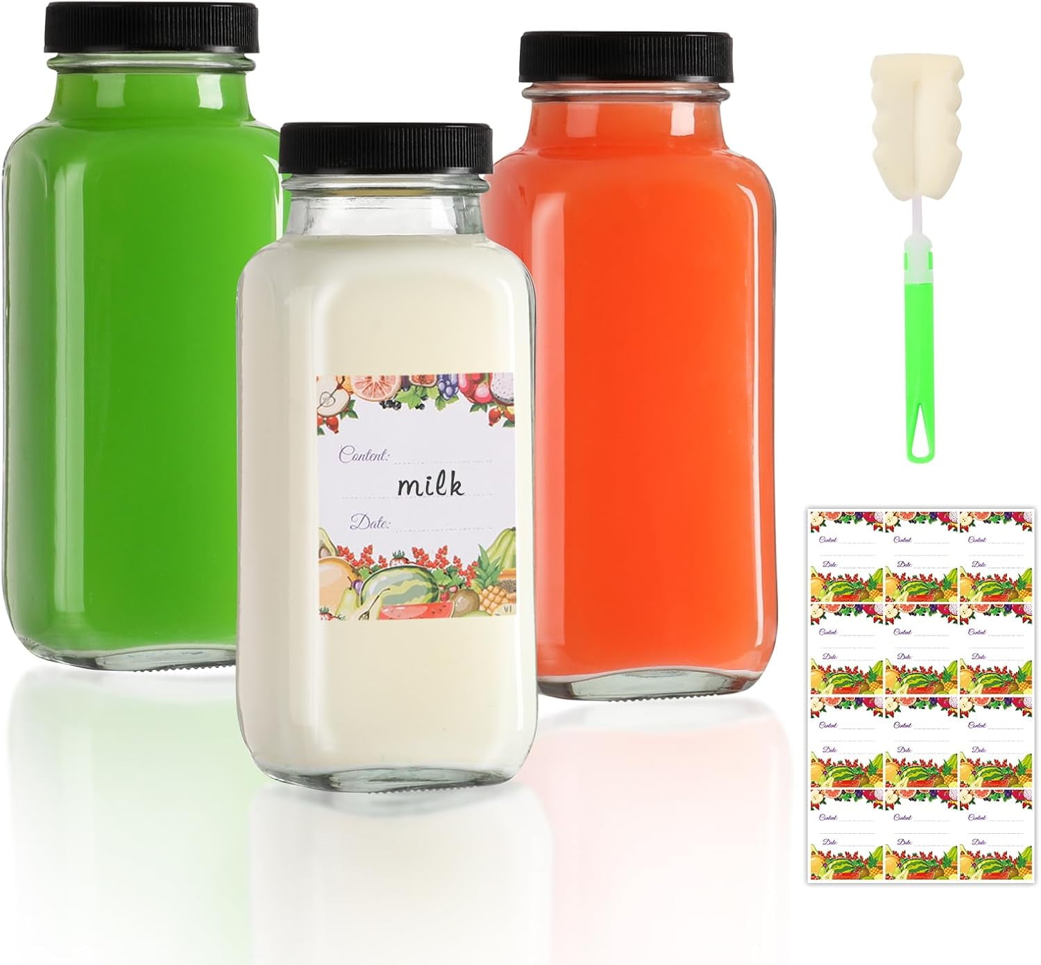 12 oz Glass Bottles with Lids 12Pack, 360ml Glass Bottles for Juicing ...