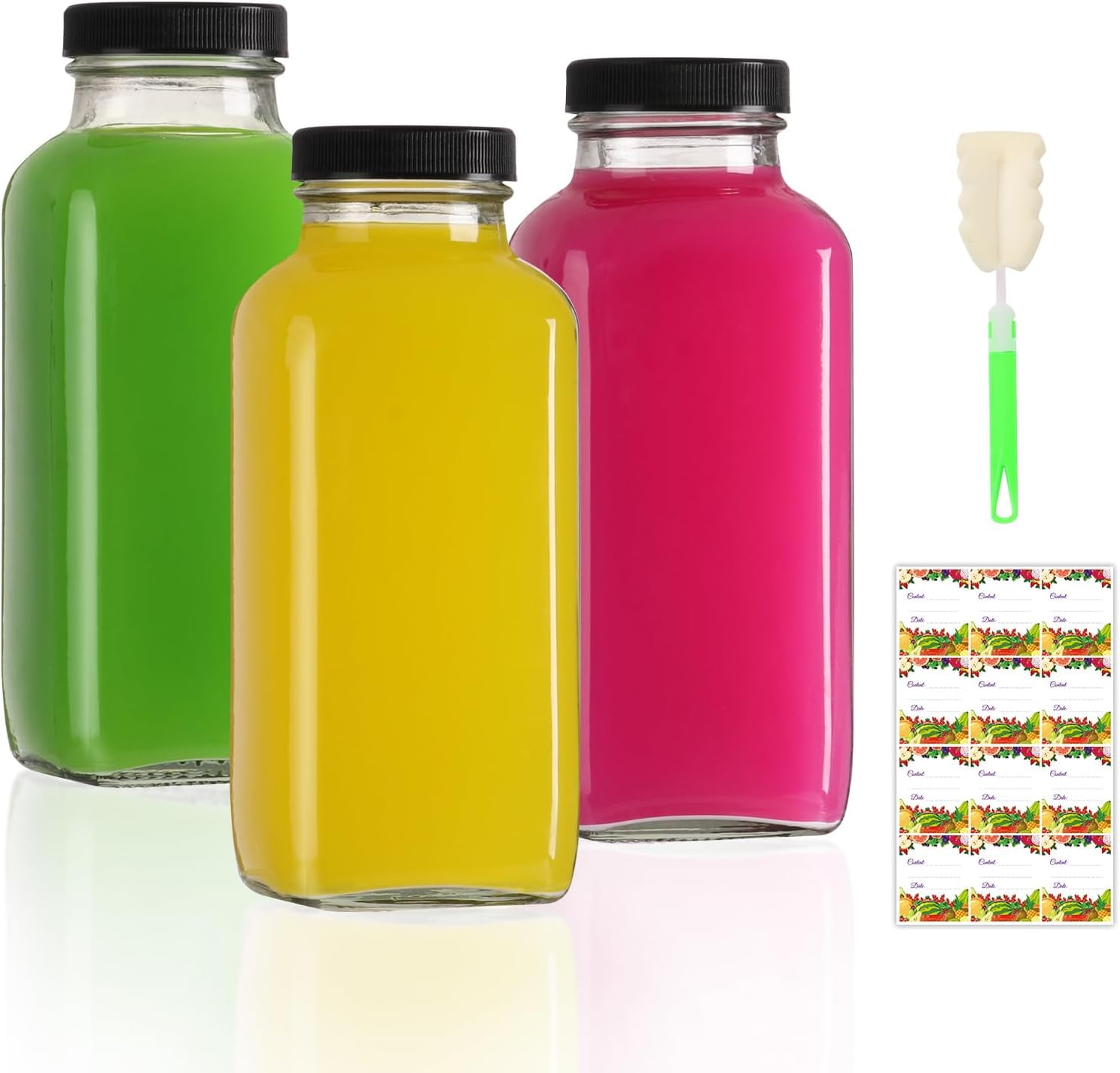 12 oz Glass Bottles with Lids 12Pack, 360ml Glass Bottles for Juicing ...