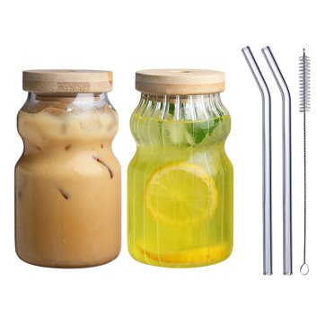 Reusable Boba Glass Cups With Lids and Straws - (2 Pack) - Walmart.com