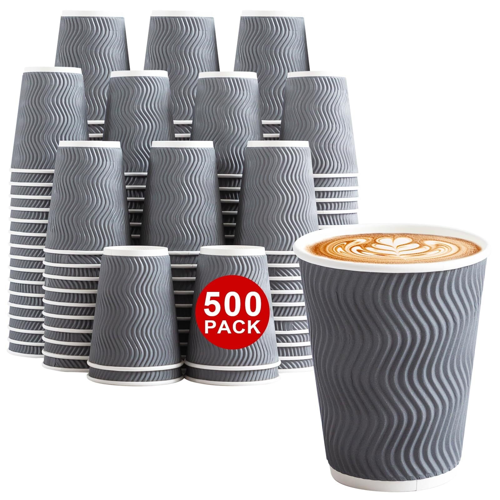 12 oz Insulated Coffee Cups Disposable - 50 Count Blue Paper Coffee ...
