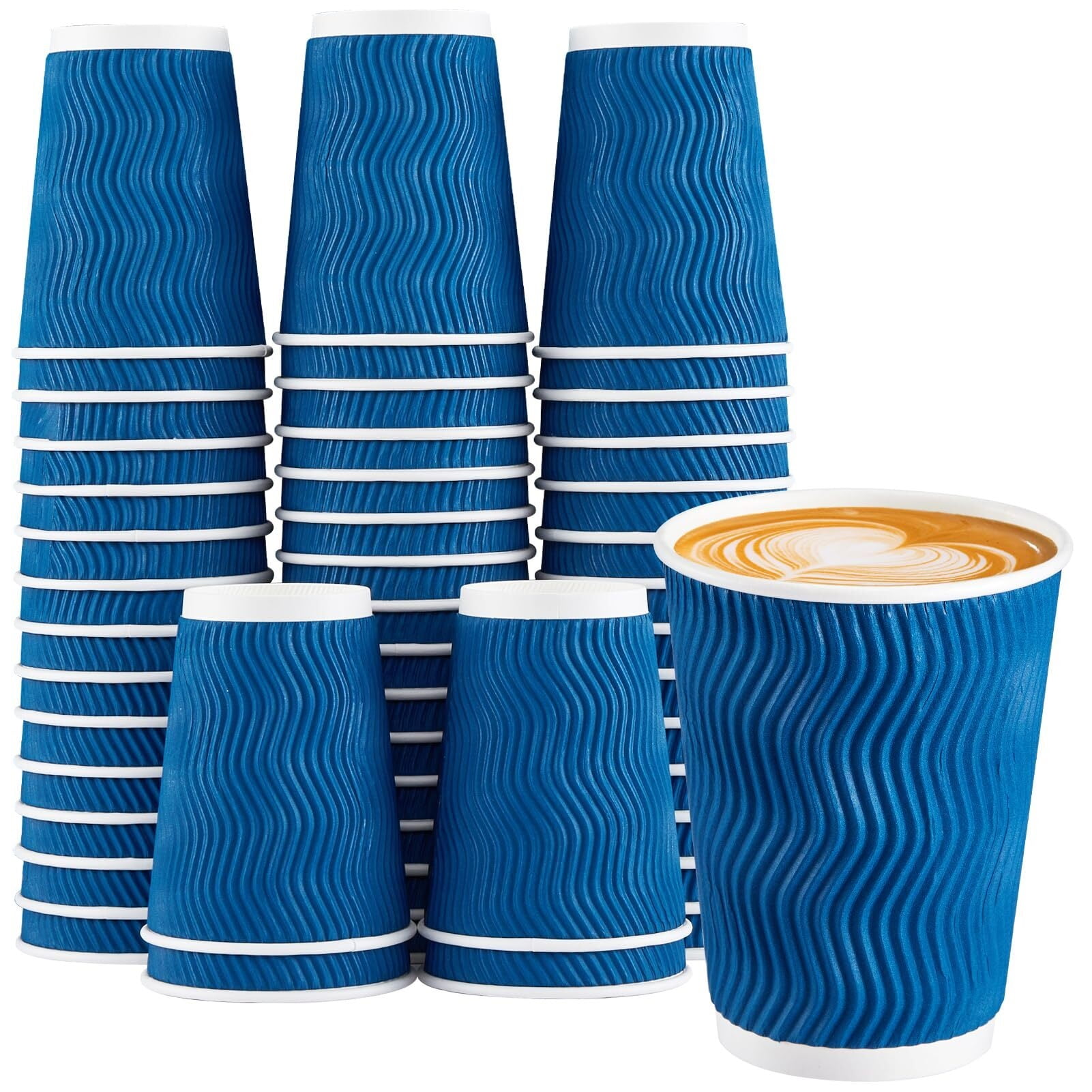 12 oz Insulated Coffee Cups Disposable - 50 Count Blue Paper Coffee ...