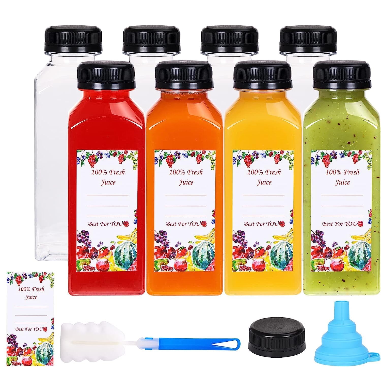 12 oz Juice Bottles with Caps for Juicing, 8 pack Reusable Clear ...