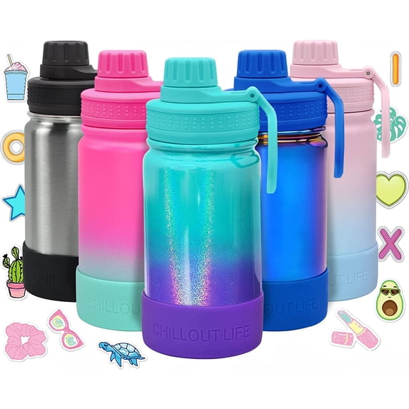 12 oz Kids Insulated Water Bottle for School with Leakproof Spout Lid ...