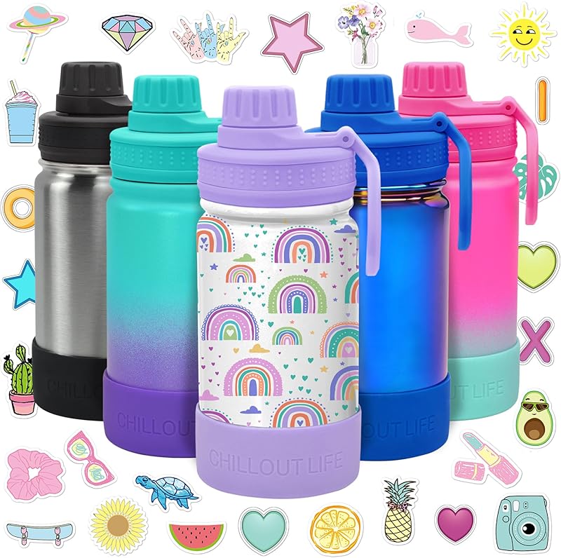 12 oz Kids Insulated Water Bottle for School with Leakproof Spout Lid ...