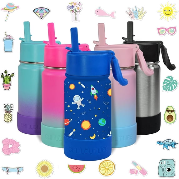 12 oz Kids Insulated Water Bottle for School with Straw Lid Leakproof ...