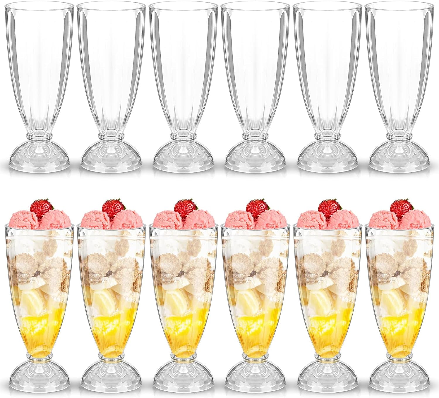 12 oz Milkshake Glass Acrylic Clear Footed Ice Cream Soda Glass Old ...