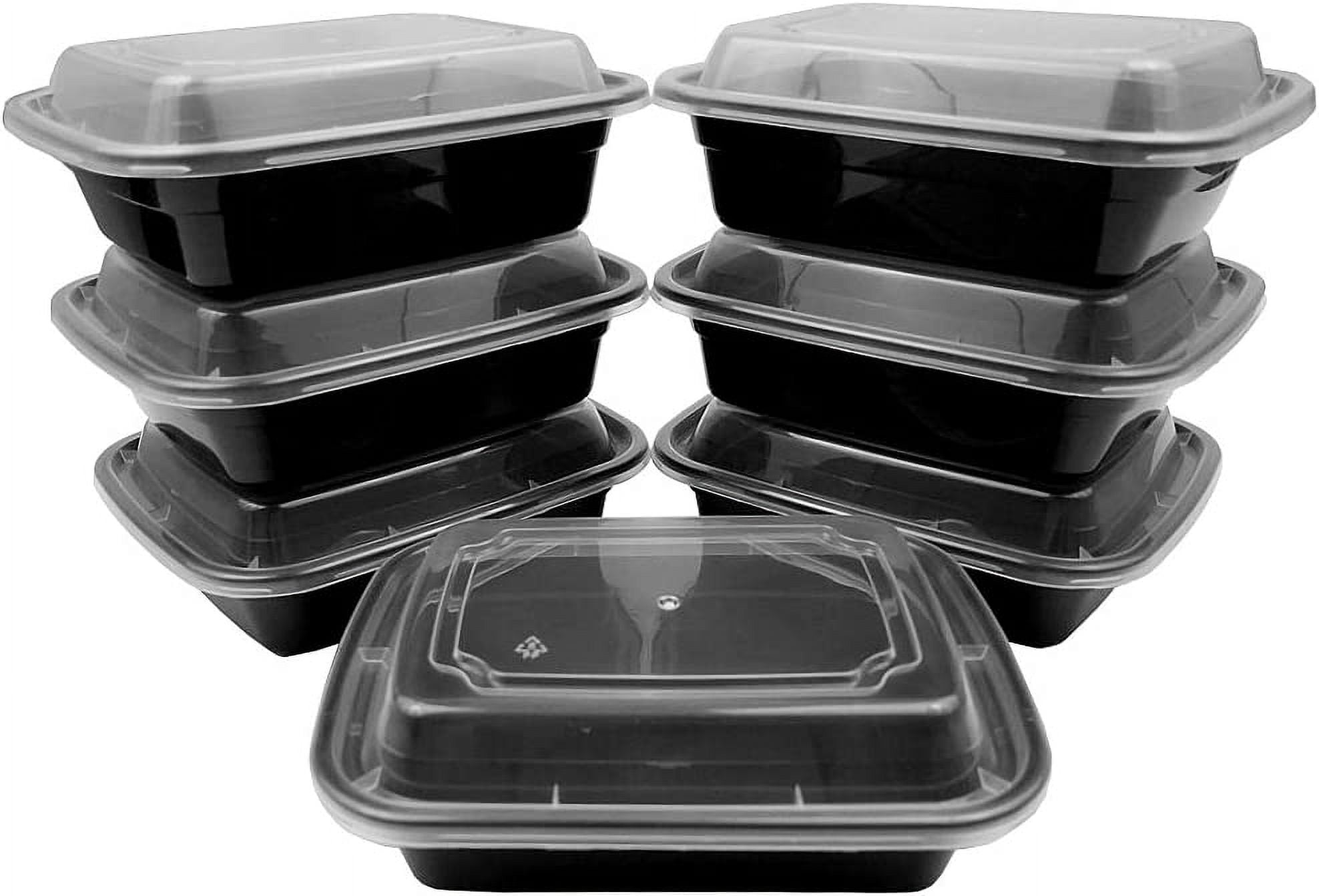 12 oz. Rectangular Microwaveable Black Plastic Disposable Food Storage Container with Lids - BPA ...