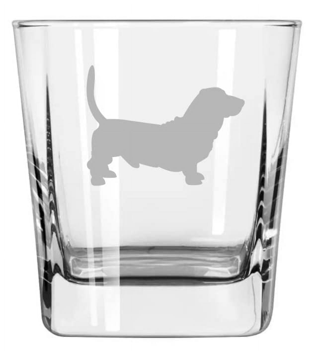 12 oz Square Base Rocks Whiskey Double Old Fashioned Glass Basset Hound ...