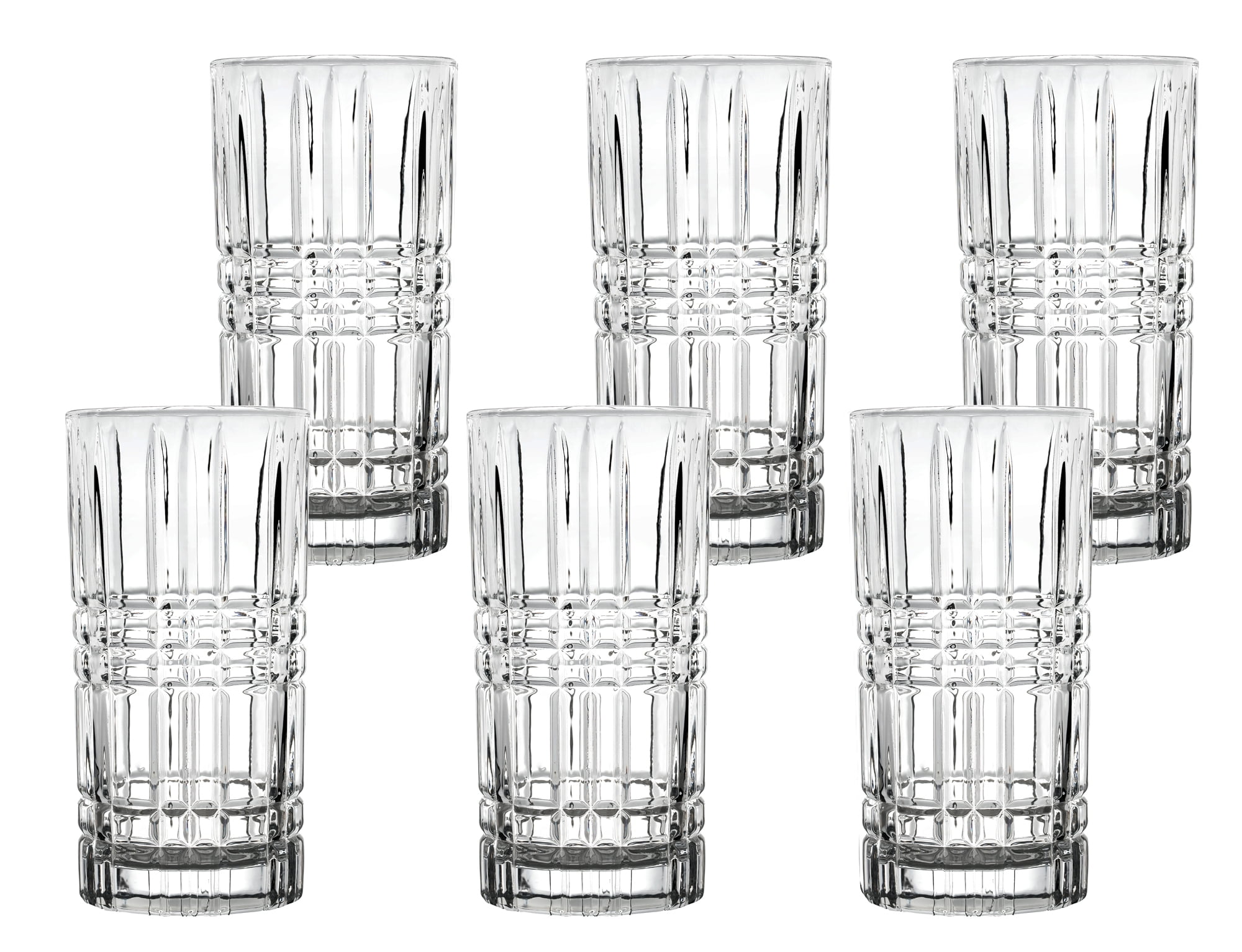 12 oz Tall Drinking Glass Set of 6 – Textured Cut Glass Water Glasses ...