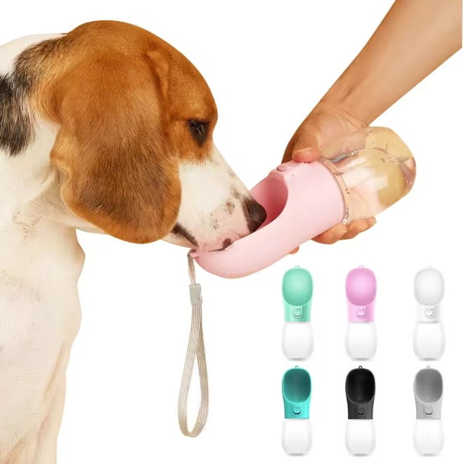 12 oz White Portable Dog Water Bottle with Bowl Leakproof on the Go ...
