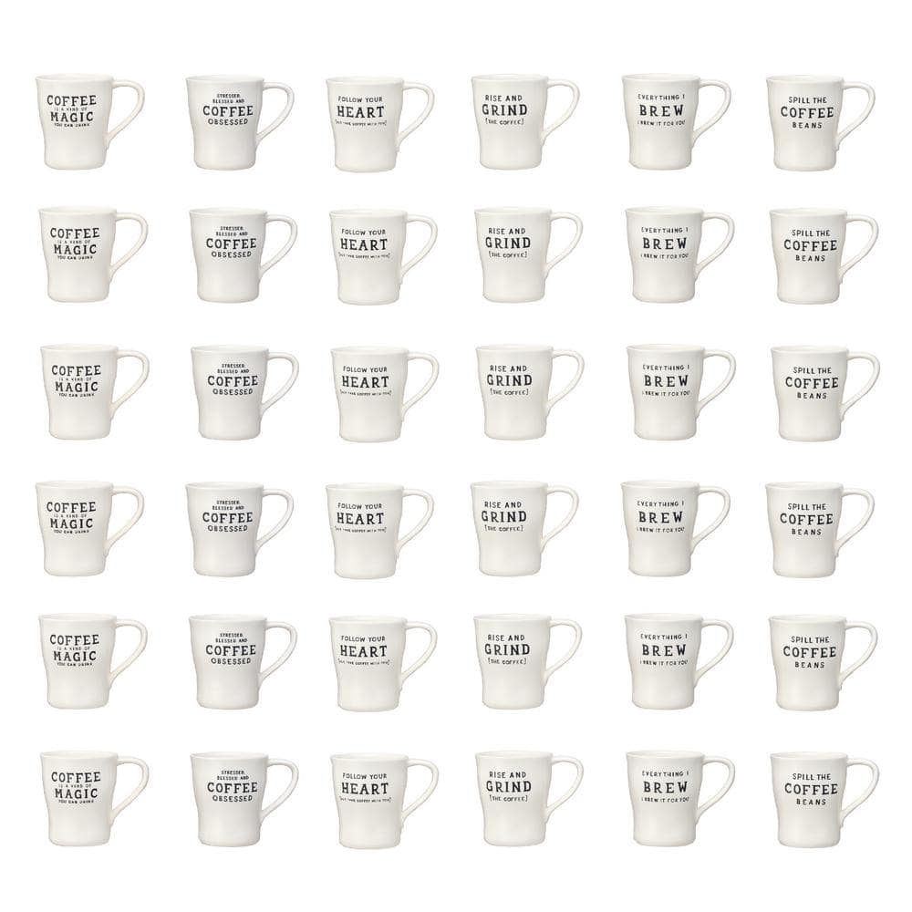 12 oz. White and Black Inspirational Brew Stoneware Coffee Mugs (Set of ...