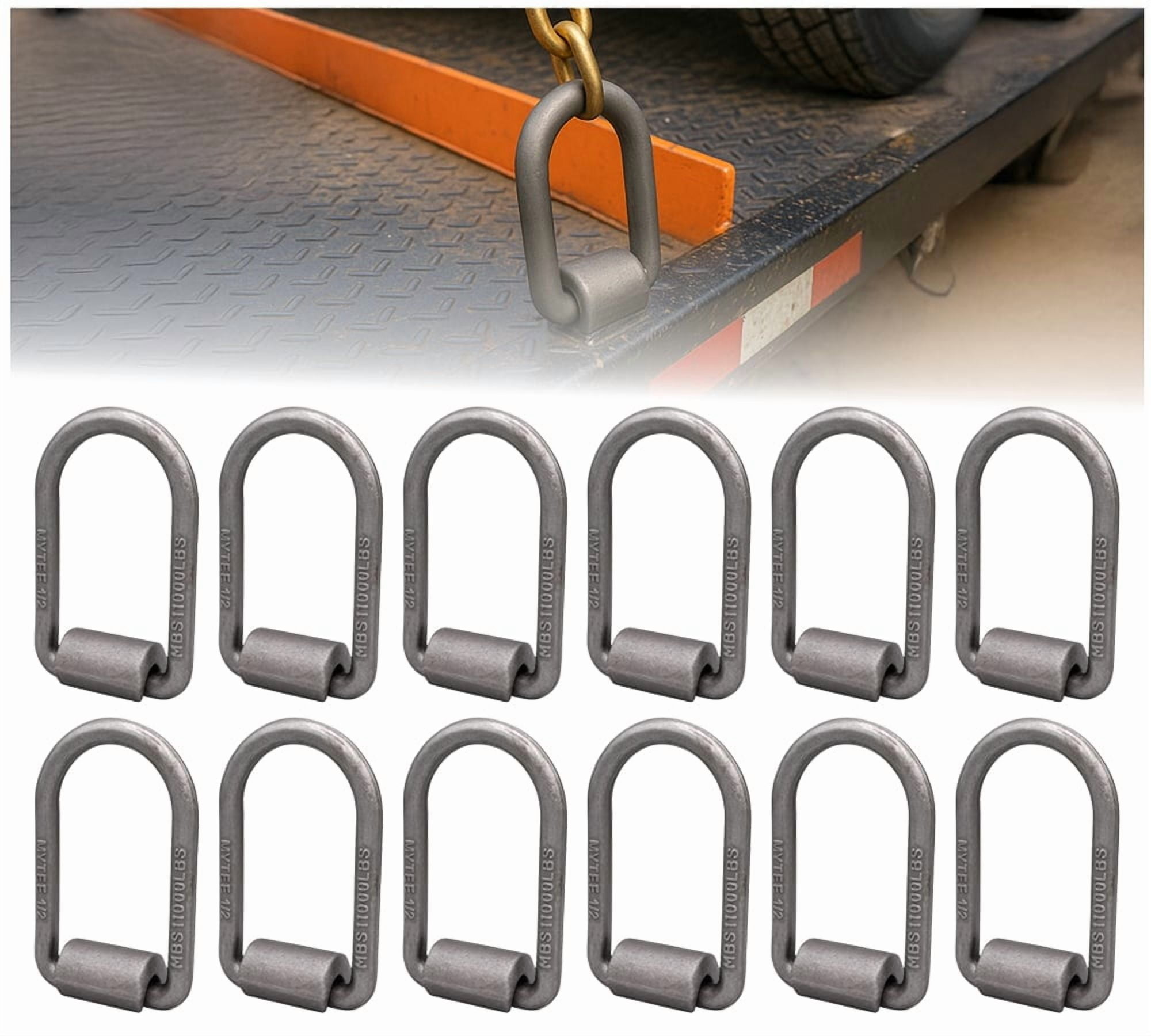 12 pack 1/2" Heavy Duty Weld-On Extended Forged D Ring w/ Mounting ...
