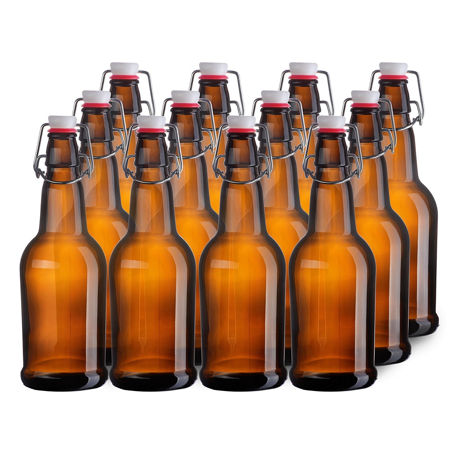 12 pack 16oz Amber Glass Beer Bottle Bottles with Easy Wire Swing Cap ...