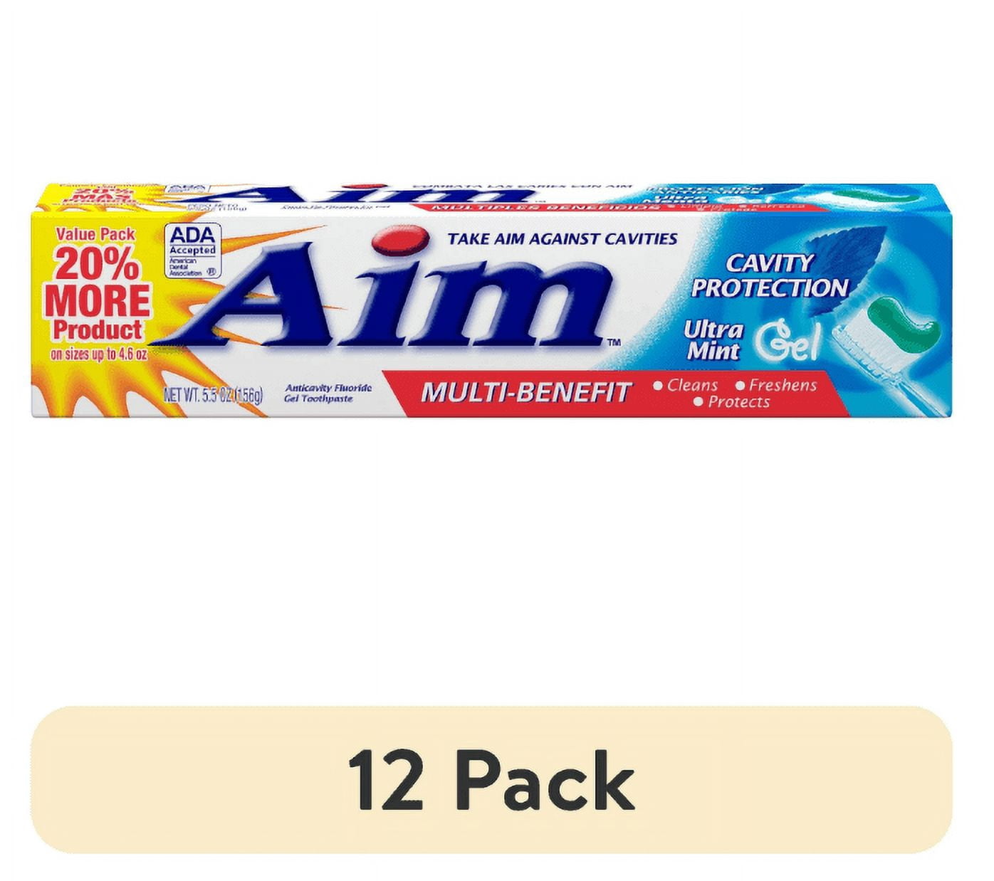 (12 pack) AIM Cavity Protection Toothpaste, Ultra Mint Gel, 5.5 oz ...