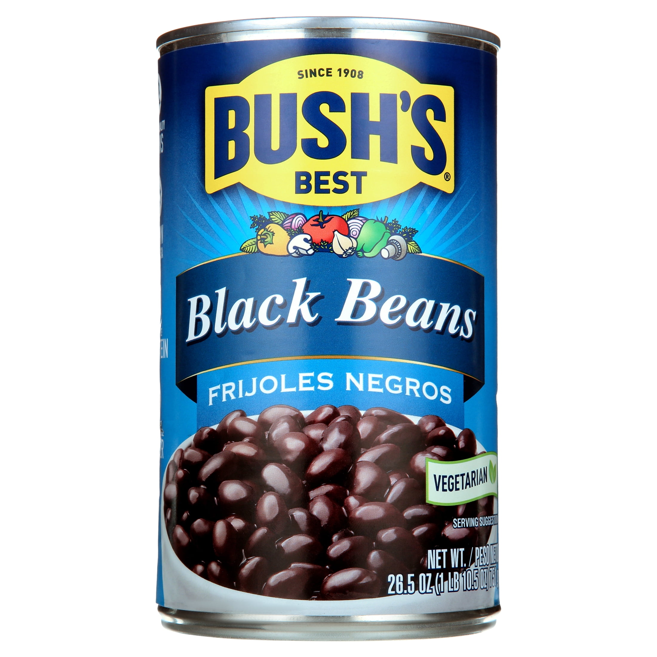 (12 pack) BUSH'S Black Beans, Plant Based Protein, Canned Beans, 26.5 ...