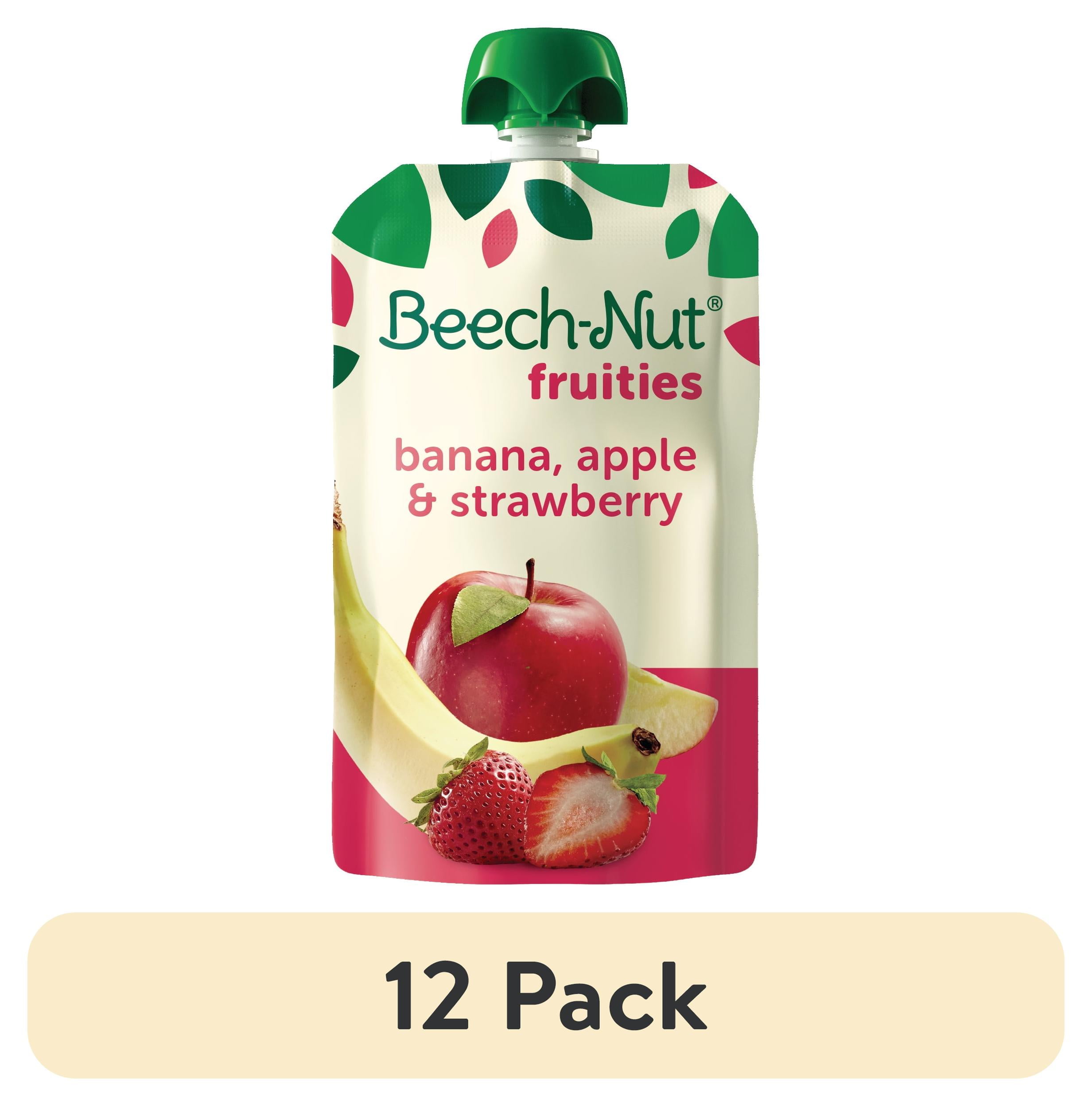 (12 pack) Beech-Nut Fruities Stage 2 Baby Food, Banana Apple & Strawberry, 3.5 oz Pouch ...