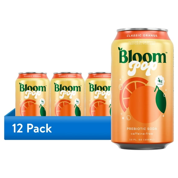 (12 pack) Bloom Nutrition Pop Prebiotic Soda, Orange, 12 fl oz Can ...