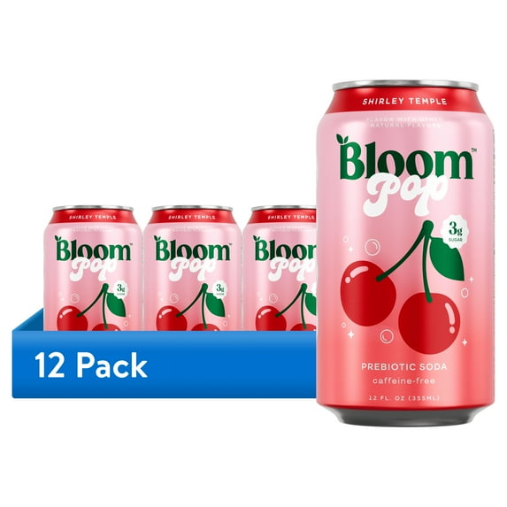 (12 pack) Bloom Nutrition Pop Prebiotic Soda, Shirley Temple, 12 fl oz ...