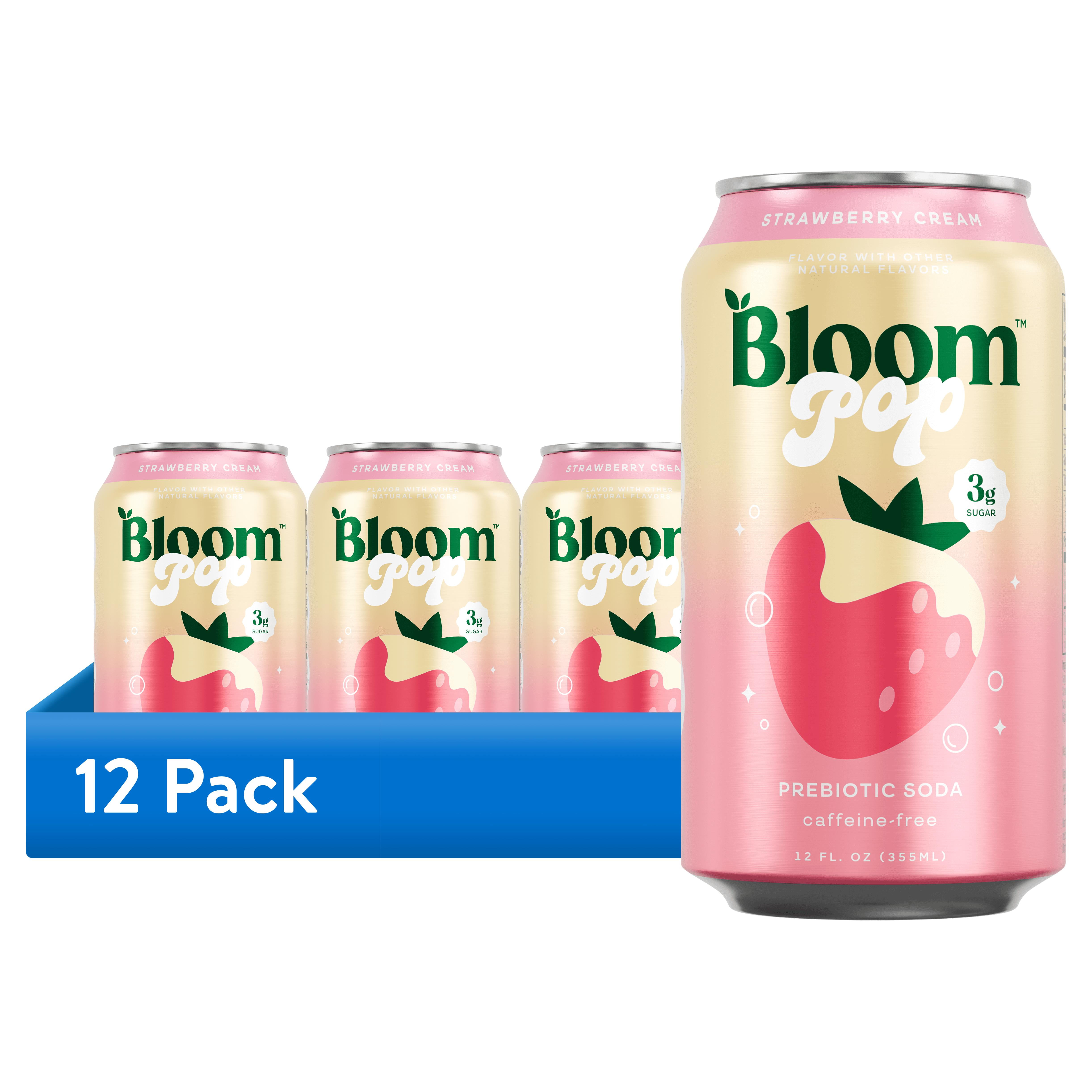 (12 pack) Bloom Pop Prebiotic Soda, Strawberries & Cream, 12 fl oz Can ...