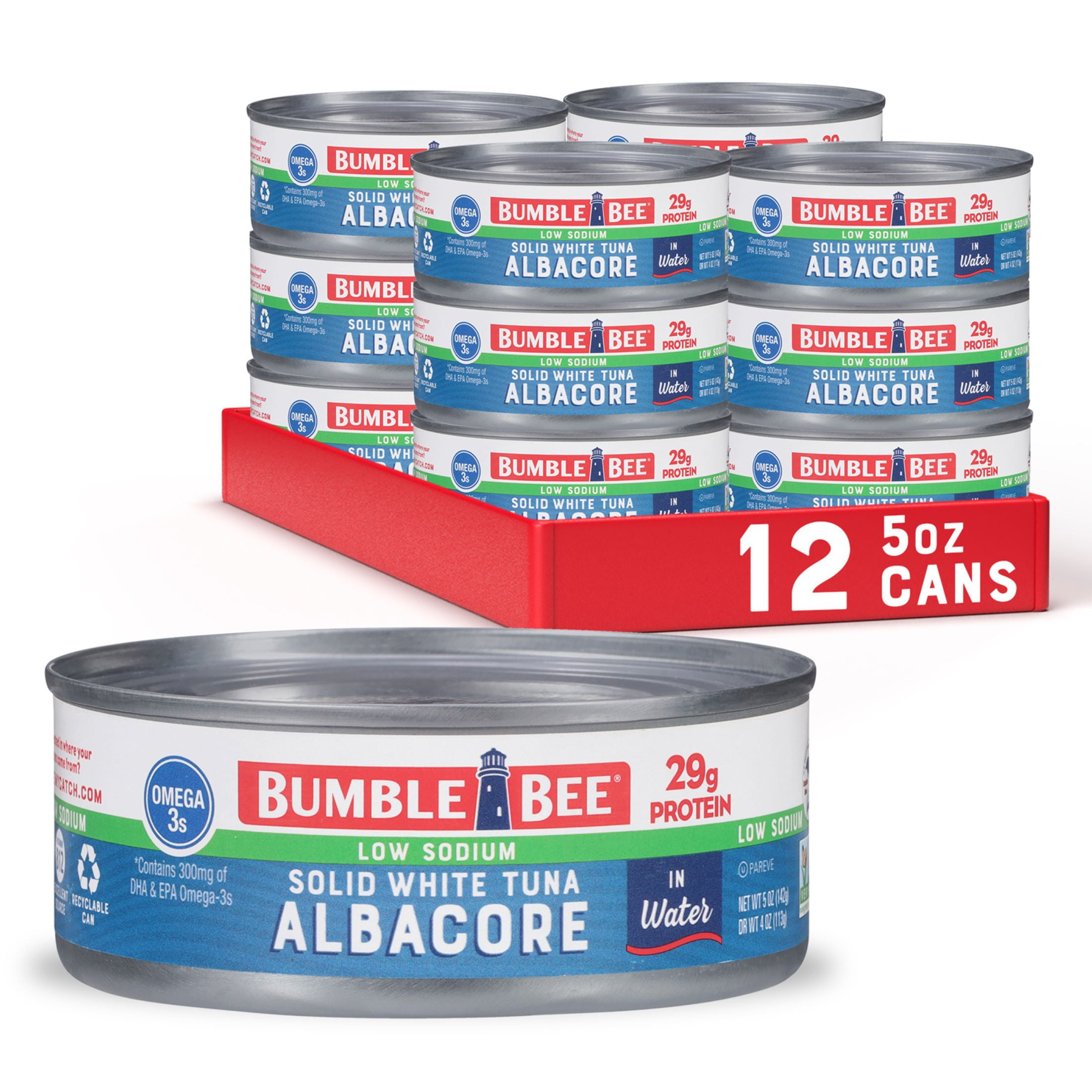 (12 pack) Bumble Bee Low Sodium Solid White Albacore in Water, Wild ...