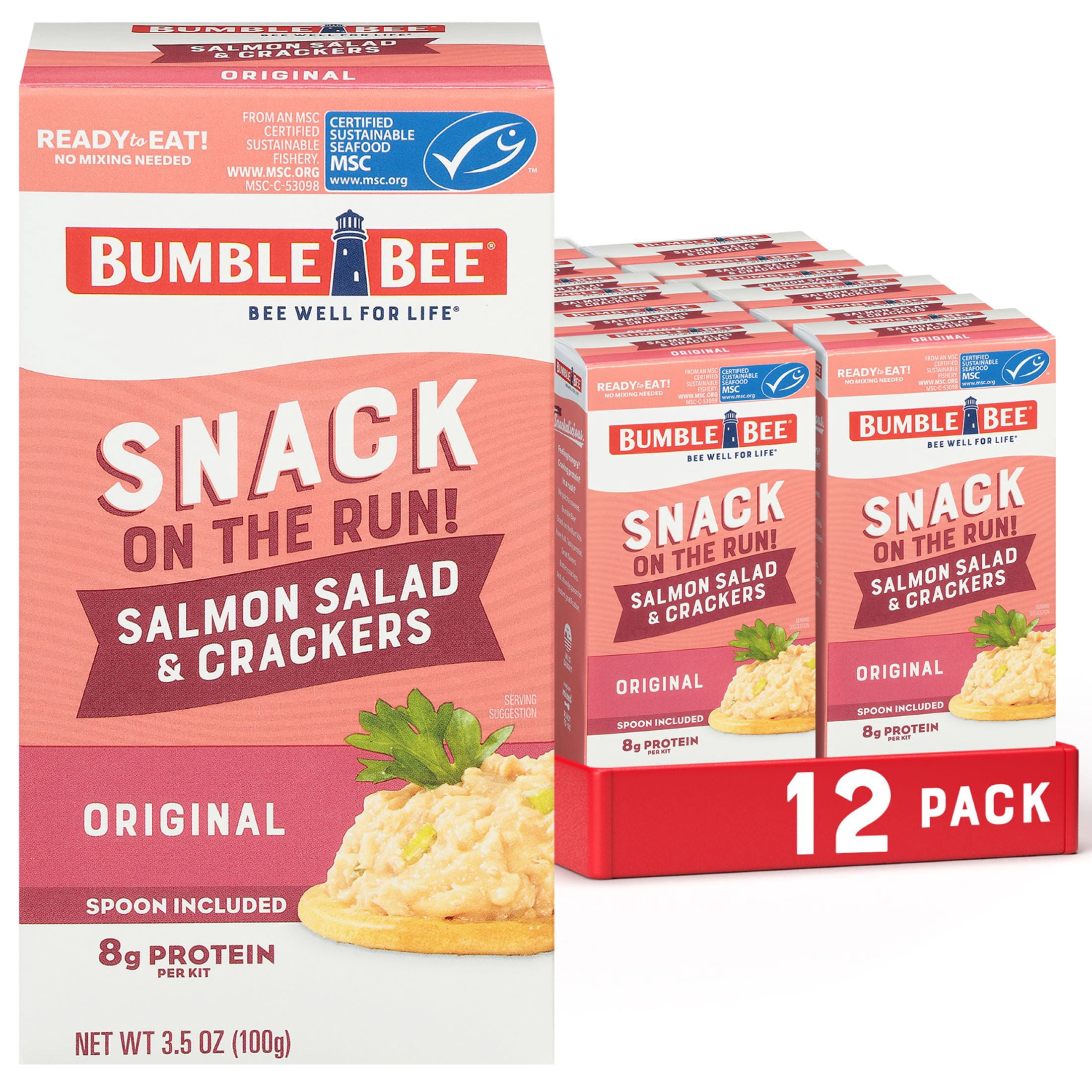 (12 pack) Bumble Bee Snack on The Run Salmon Salad with Crackers Kit ...