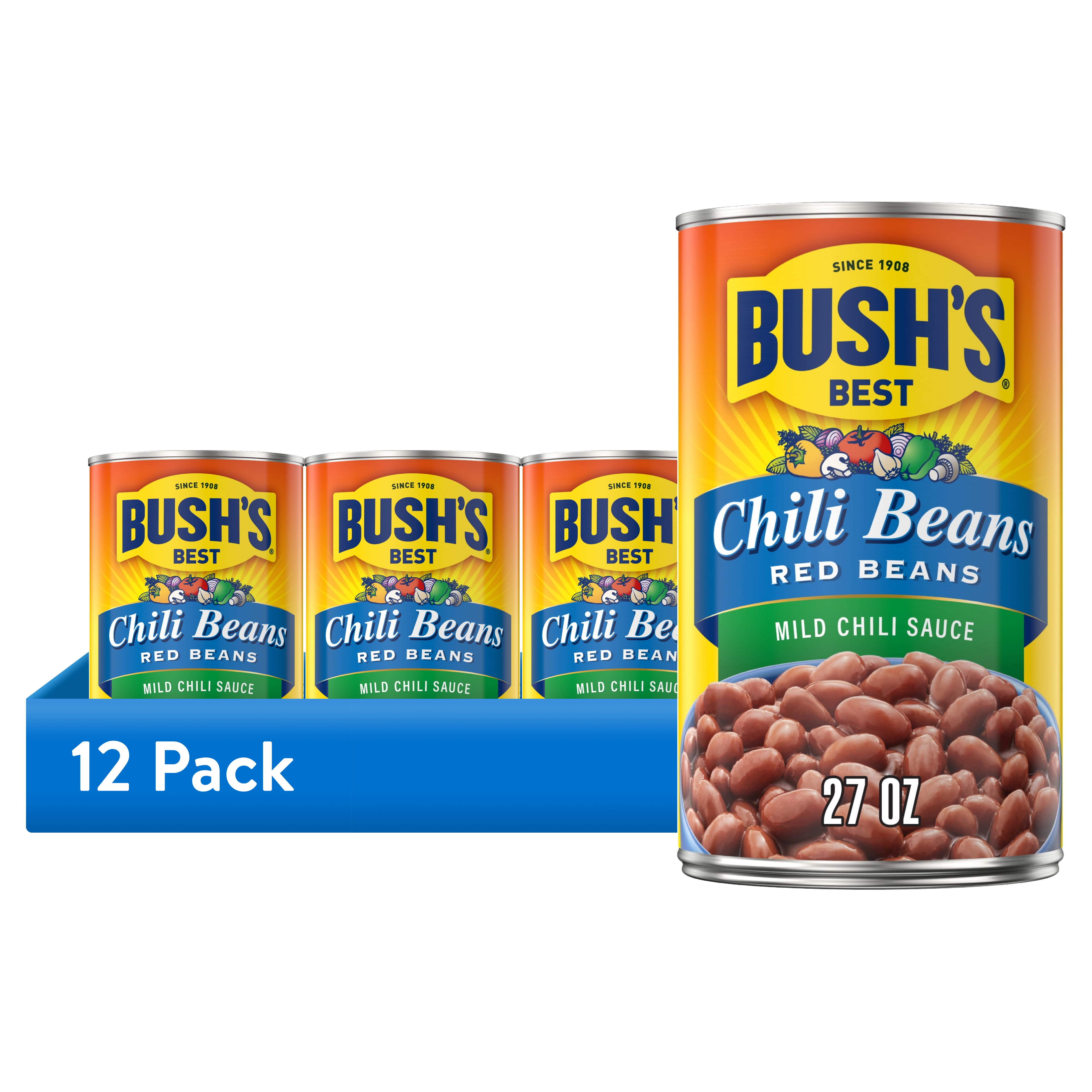 (12 pack) Bush's Chili Beans, Canned Red Beans in Mild Chili Sauce, 27 ...