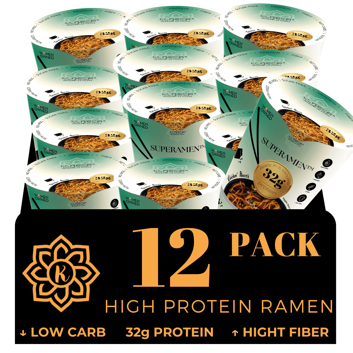 (12 Pack) Roasted Chicken Ramen, High Protein Noodles, 32g of Animal ...