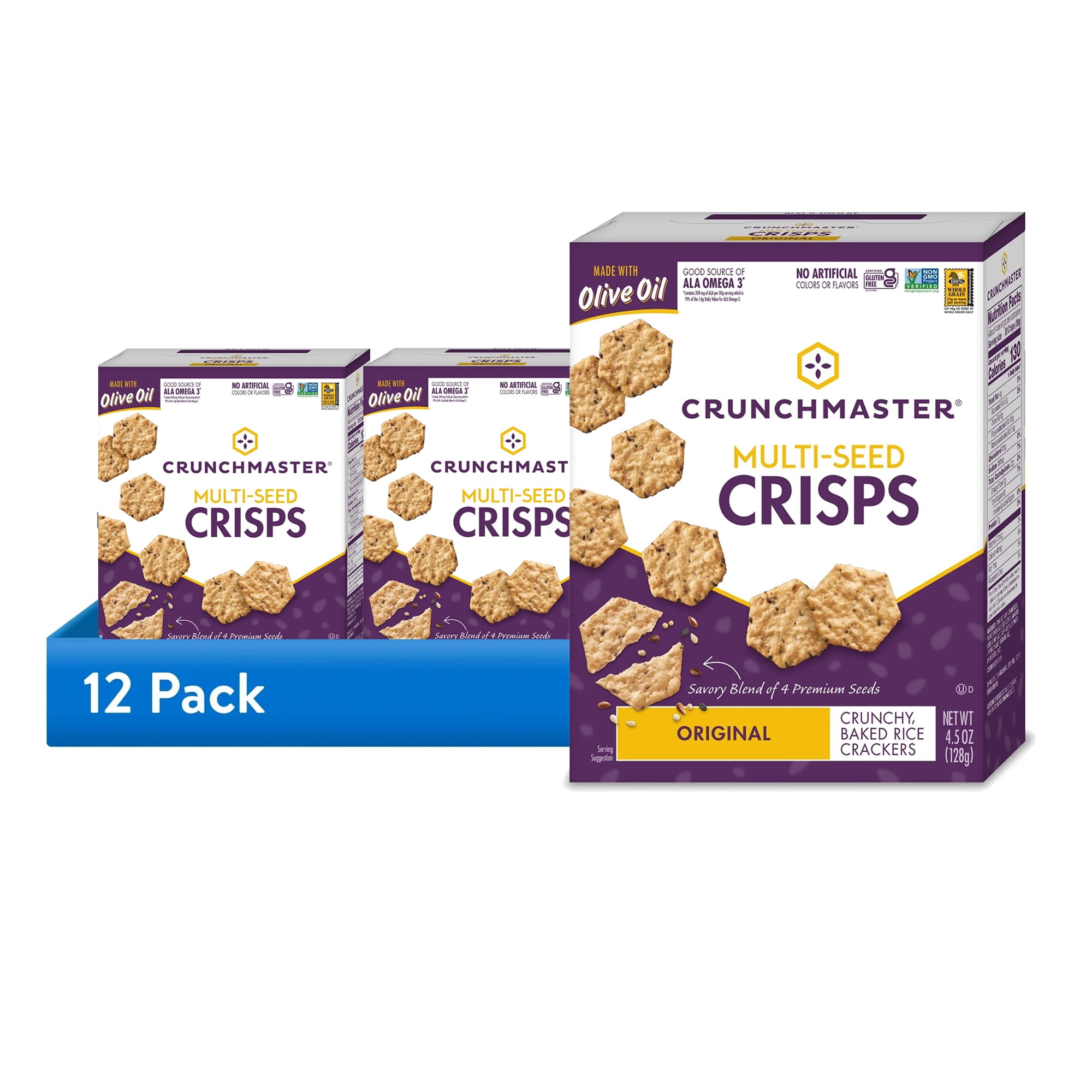 (12 pack) Crunchmaster Original Multi-Seed Crisps Crunchy Crackers, 4.5 ...