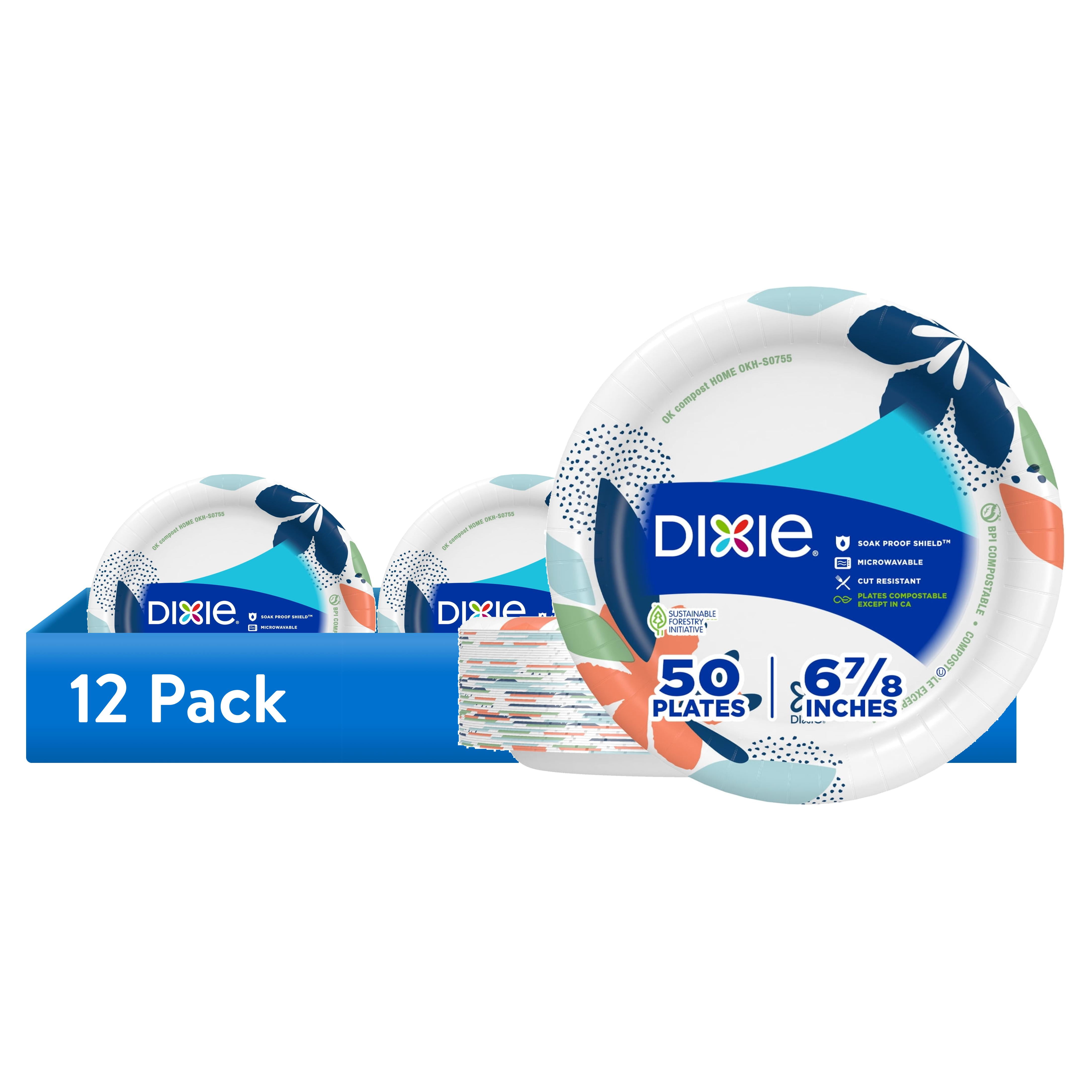 (12 pack) Dixie Everyday Disposable Paper Plates, 6.8", Multi-Color, 50 ...