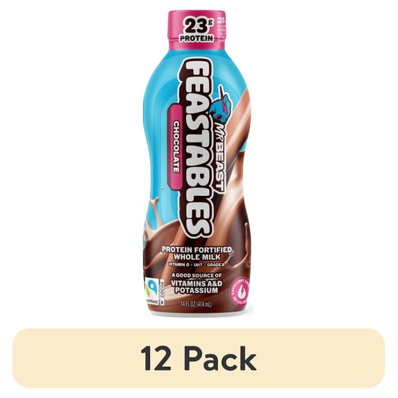 (12 pack) Feastables Protein Fortified Chocolate Milk, Shelf-Stable, 14 ...
