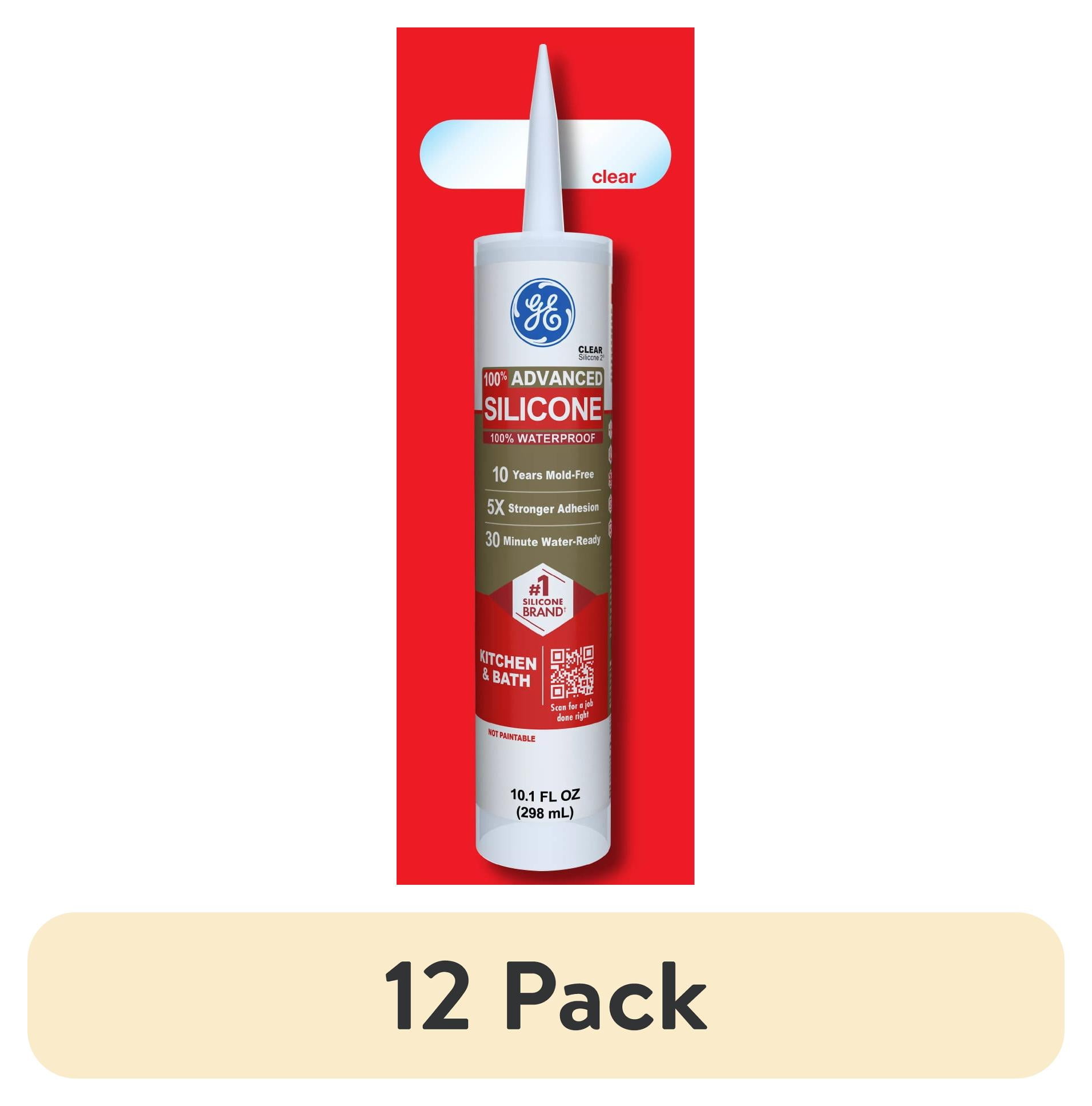 (12 pack) GE Advanced Silicone Kitchen & Bath Sealant, Pack of 1, Clear 10.1 fl oz Cartridge ...